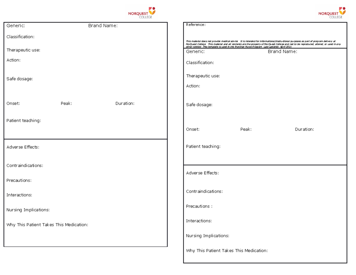 Medication Research Template (Updated April 2021) - Generic: Brand Name ...