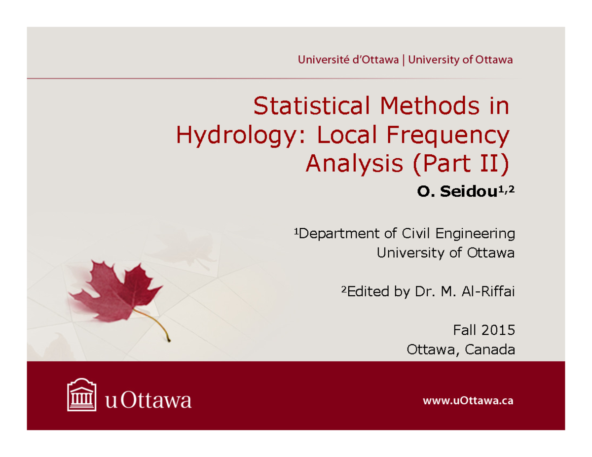 Lecture 3 - Statistical Methods in Hydrology (Part 2) - ####### - Studocu
