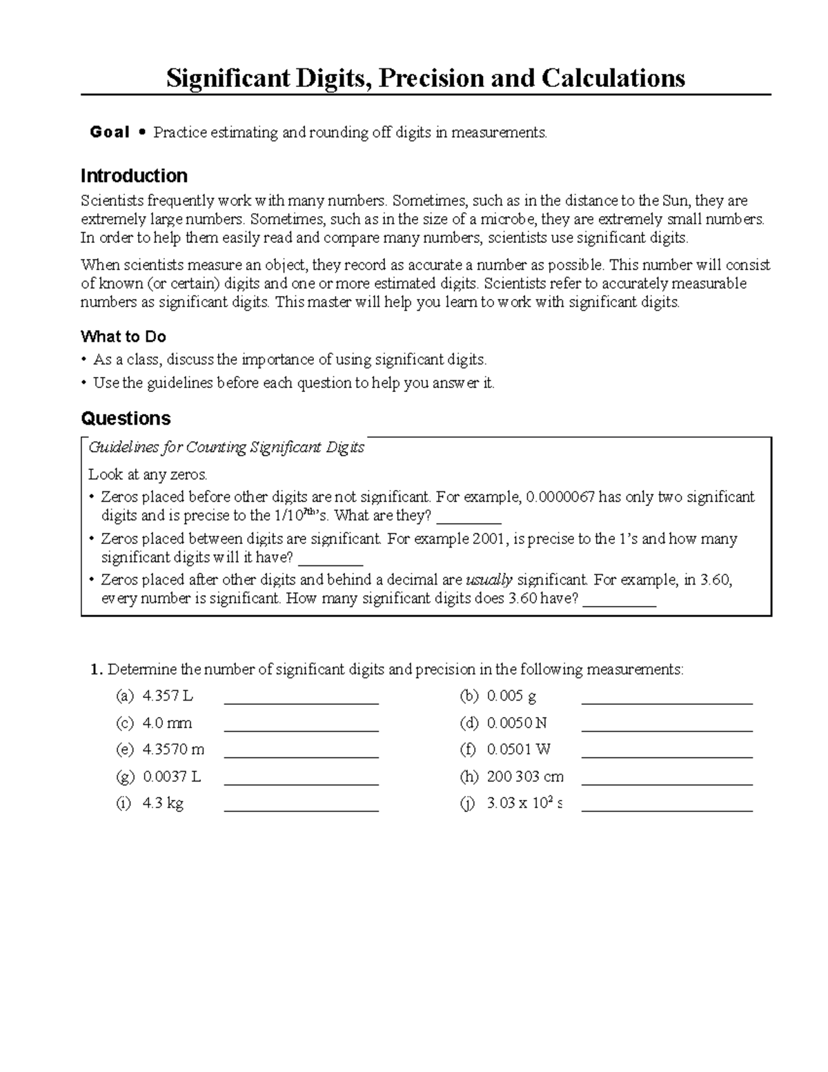 Significant Digits, Precision and Calculation - Introduction Scientists ...