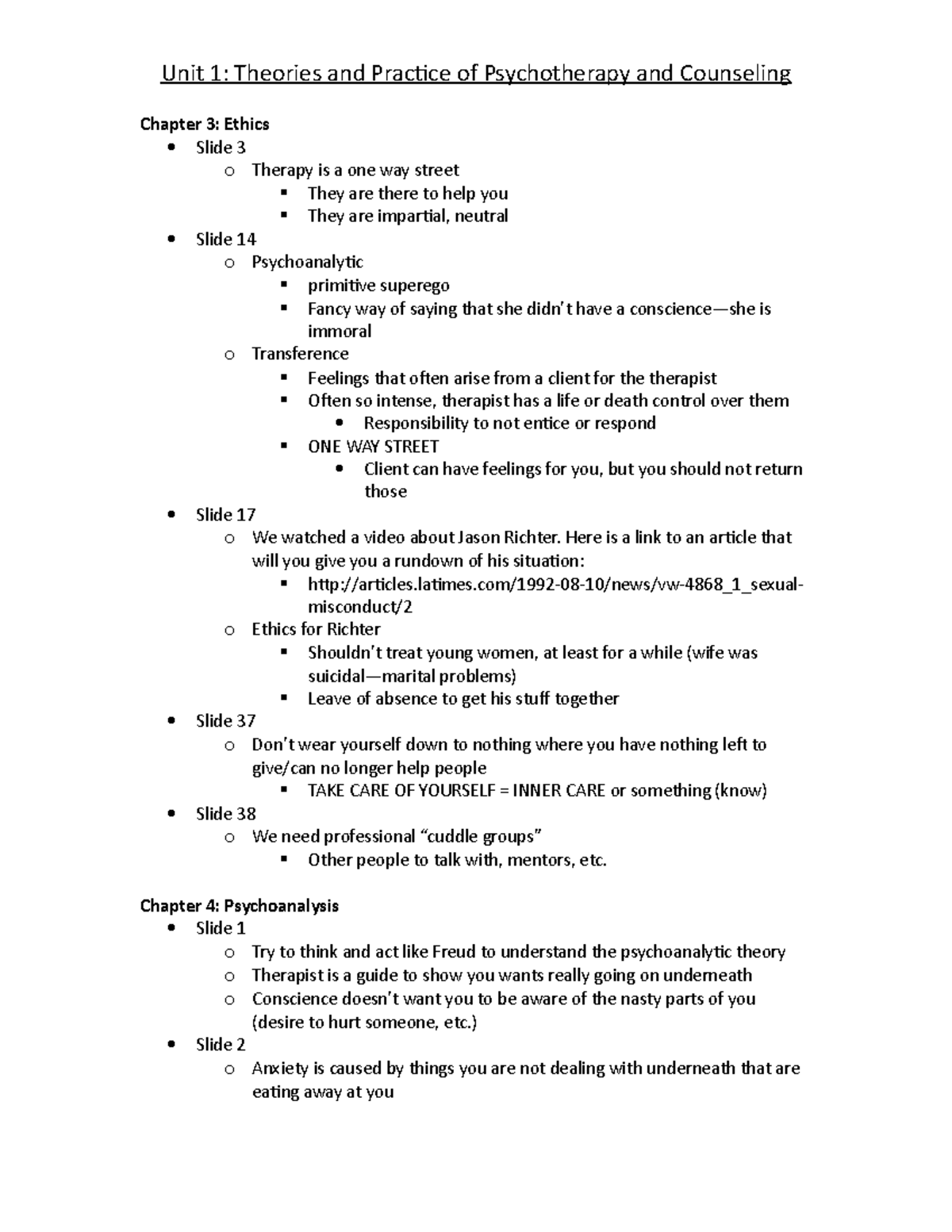 Unit 1 Class Notes-Counseling - Unit 1: Theories and Practice of ...
