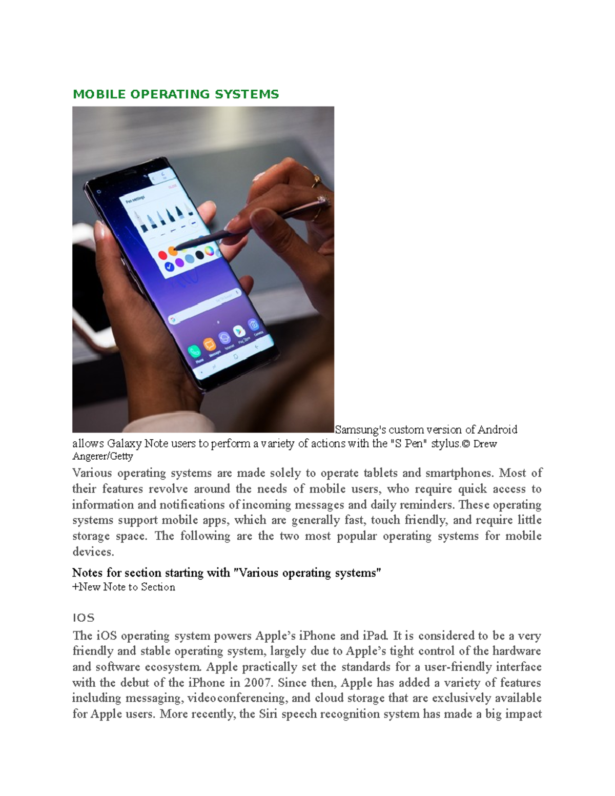 Chapter 73- Mobile Operating Systems - MOBILE OPERATING SYSTEMS Samsung's custom version of ...