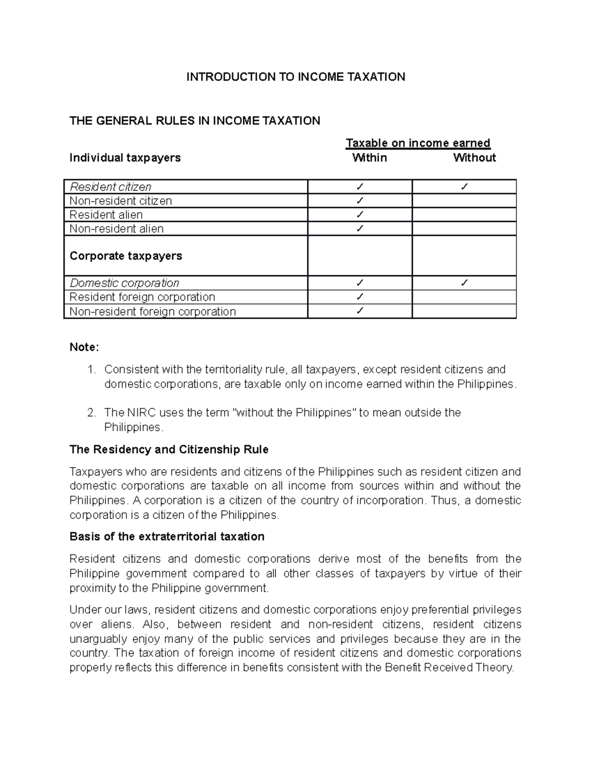 Introduction TO Income Taxation 3 - INTRODUCTION TO INCOME TAXATION THE ...