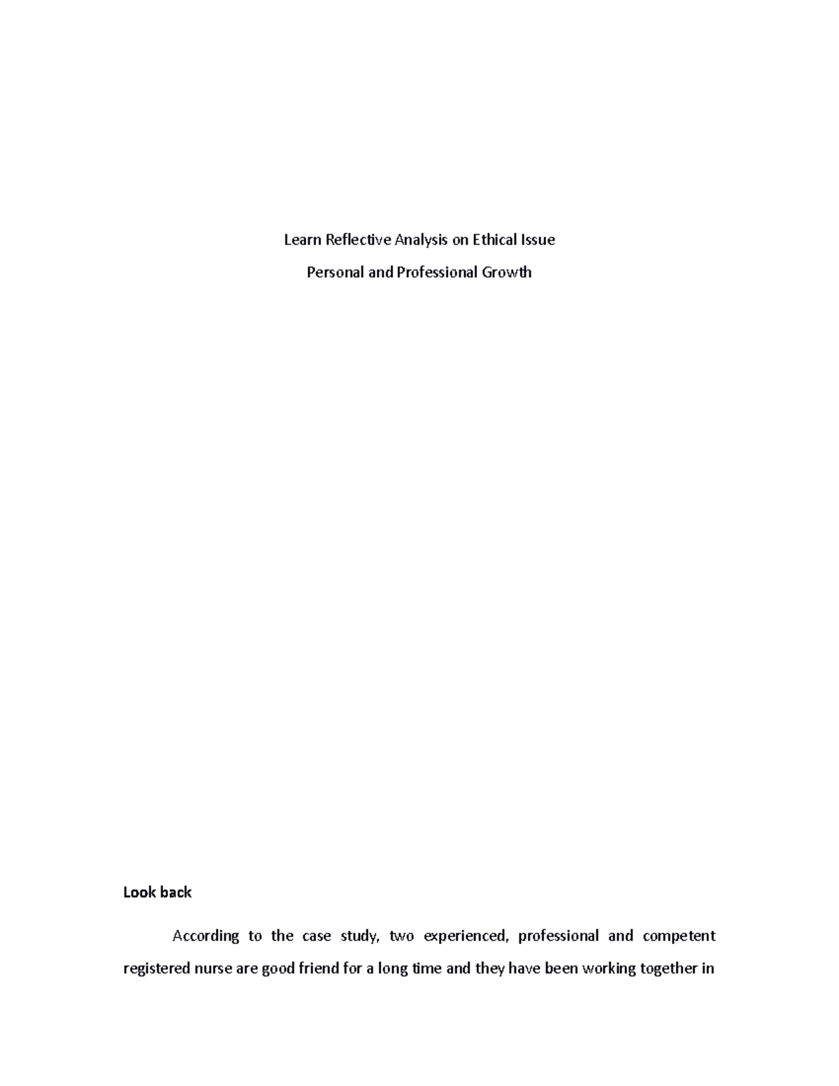 Look back - essay - Learn Reflective Analysis on Ethical Issue Personal ...