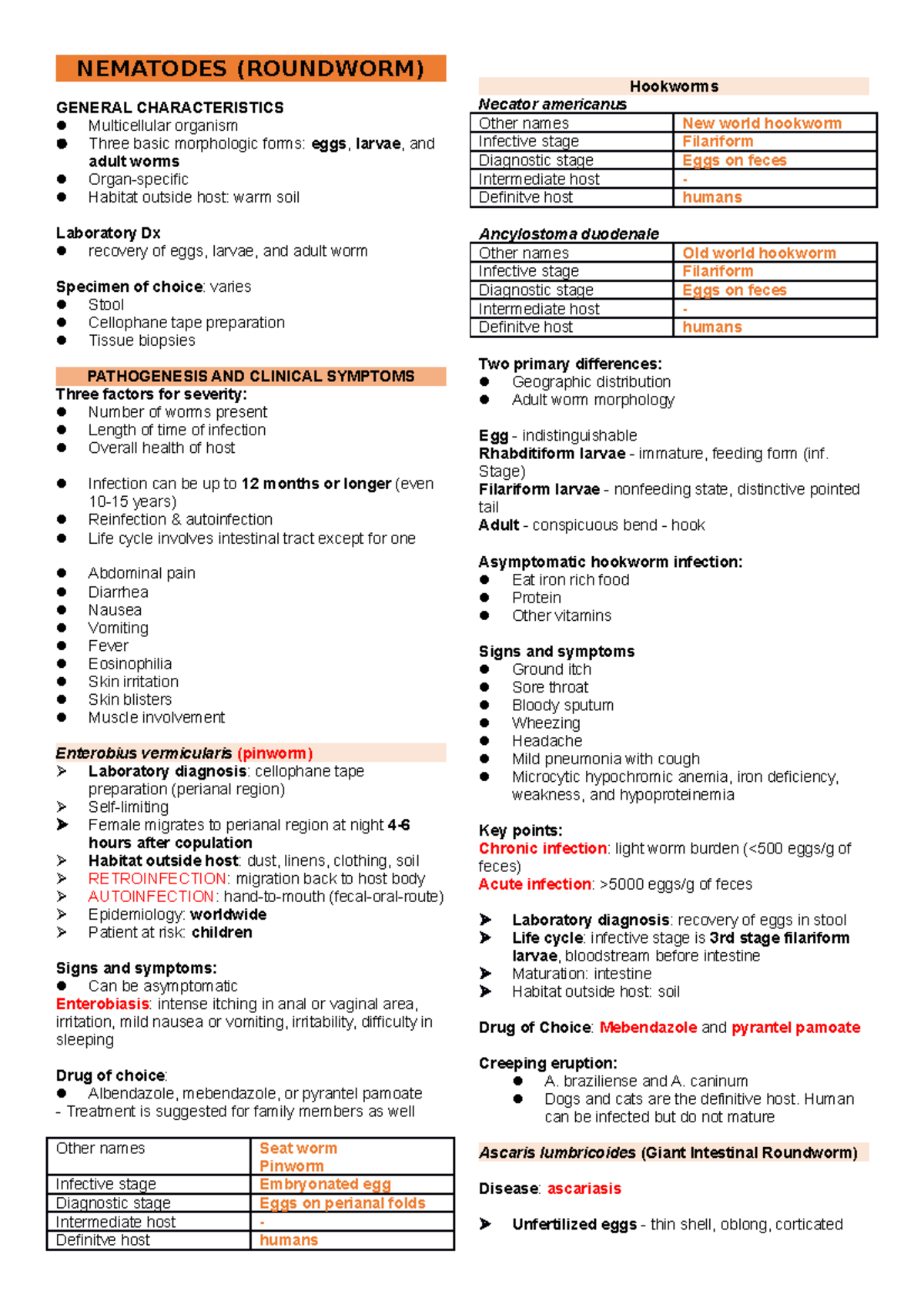 Nematodes - lecture - NEMATODES (ROUNDWORM) GENERAL CHARACTERISTICS ...