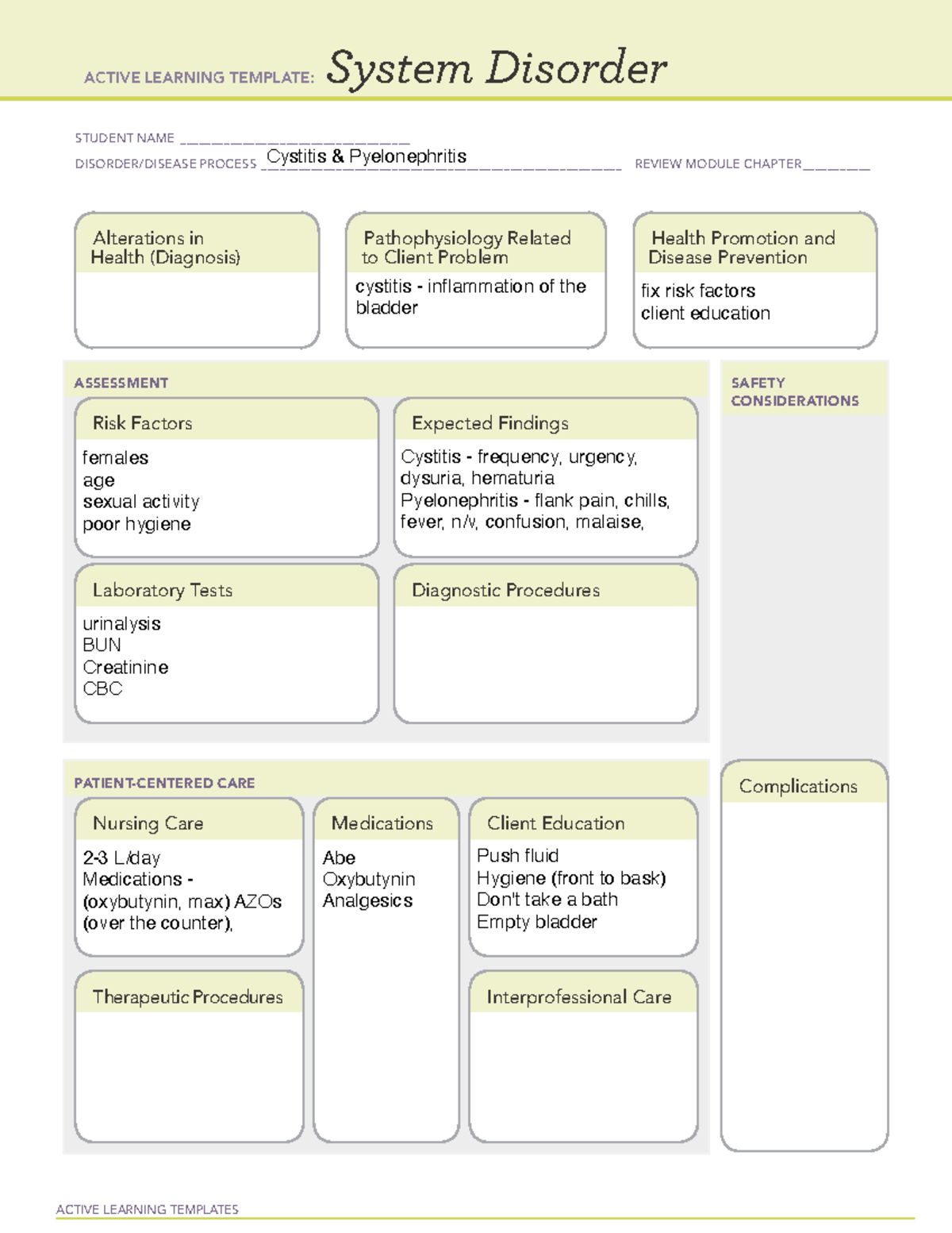System disorder cystitis & pyelonephritis - ACTIVE LEARNING TEMPLATES ...