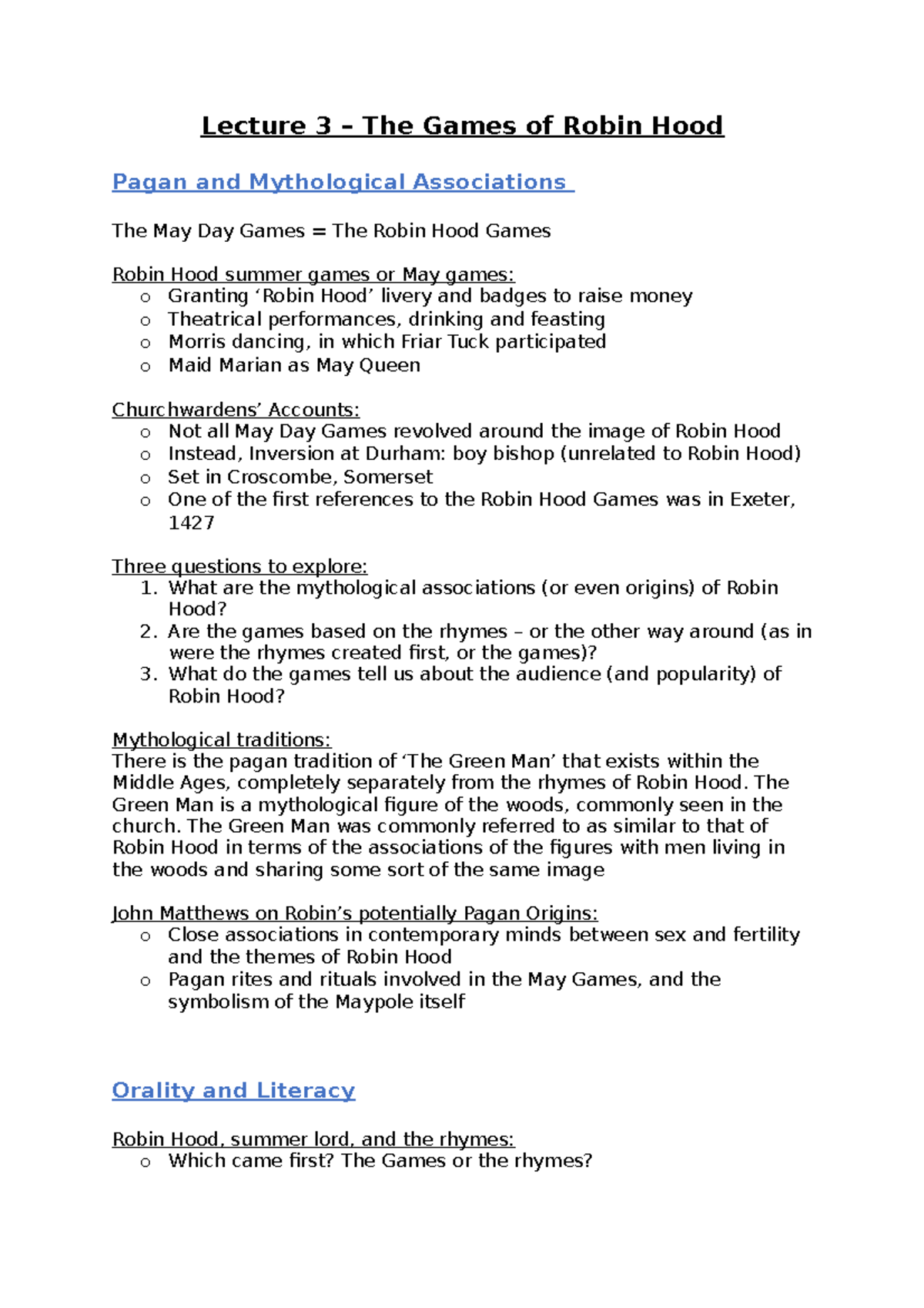 Games of Robin Hood - Lecture 3 – The Games of Robin Hood Pagan and ...