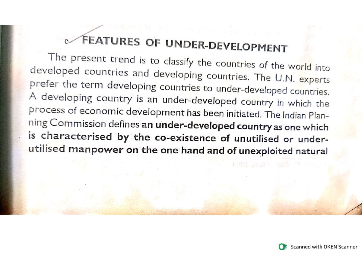 Features of under development - B.A Economics - Studocu