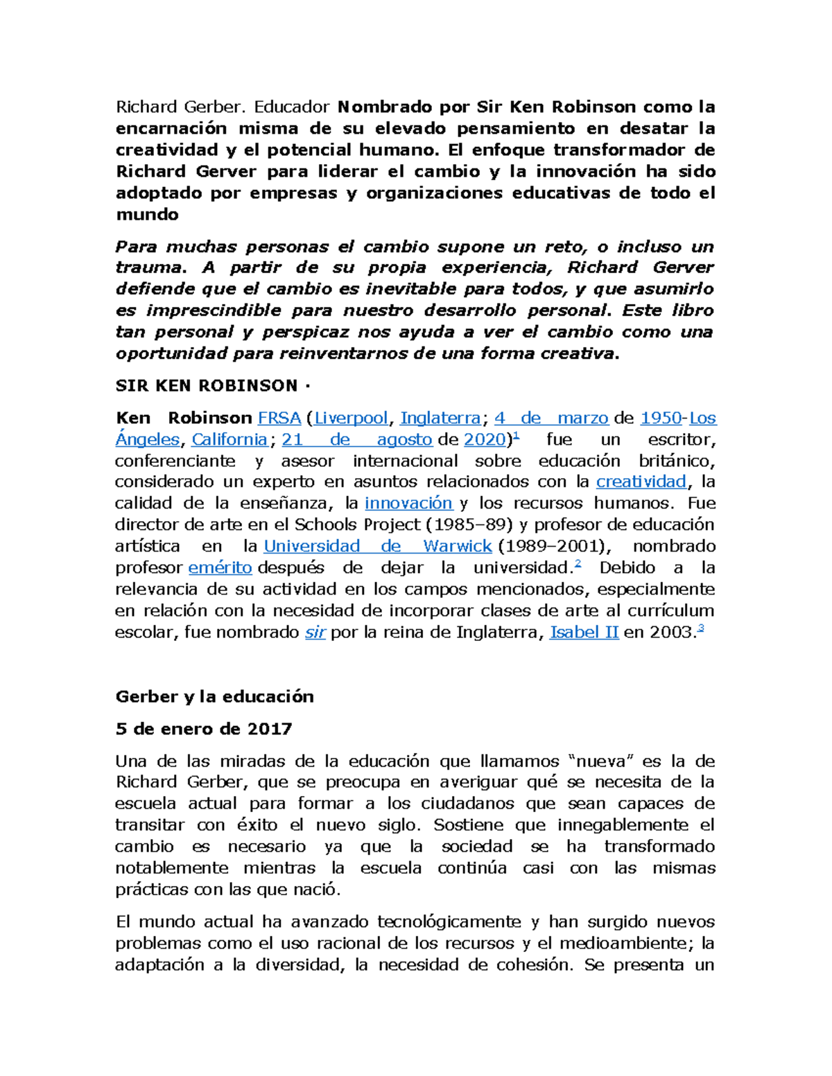 Richard Gerber Educador - Richard Gerber. Educador Nombrado por Sir Ken ...