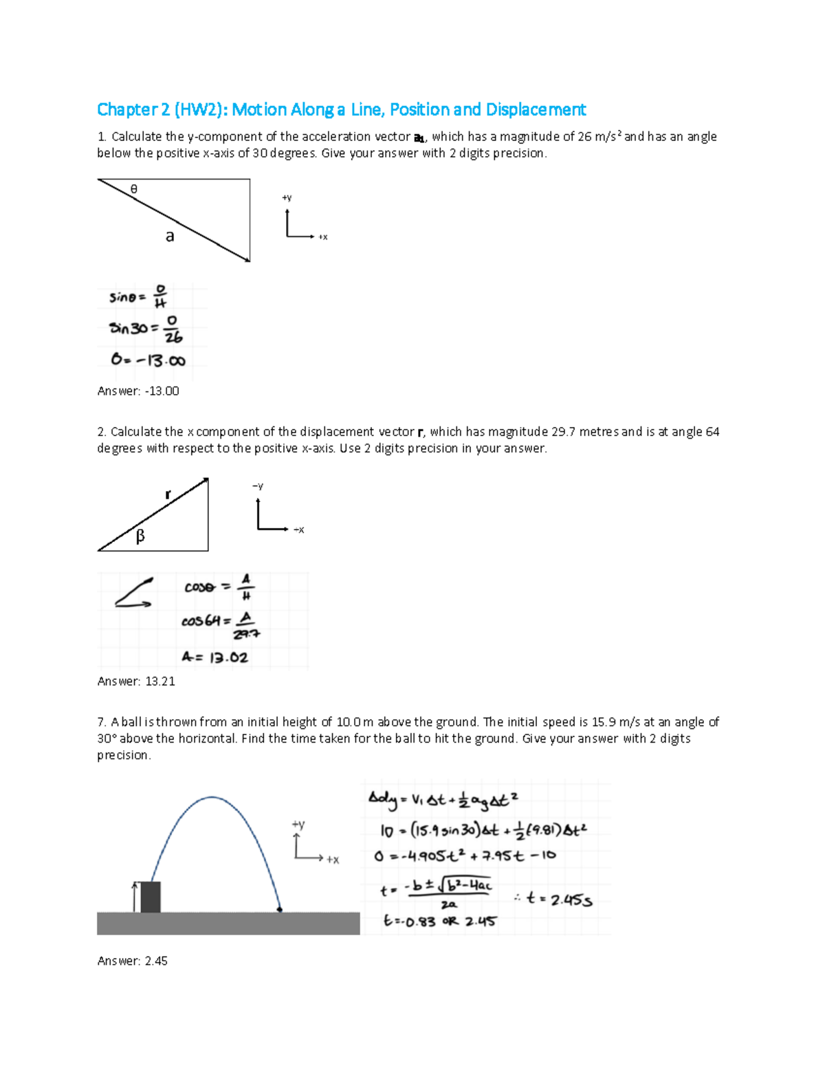 Physics homework questions - Chapter 2 (HW 2 ): Motion Along a Line ...