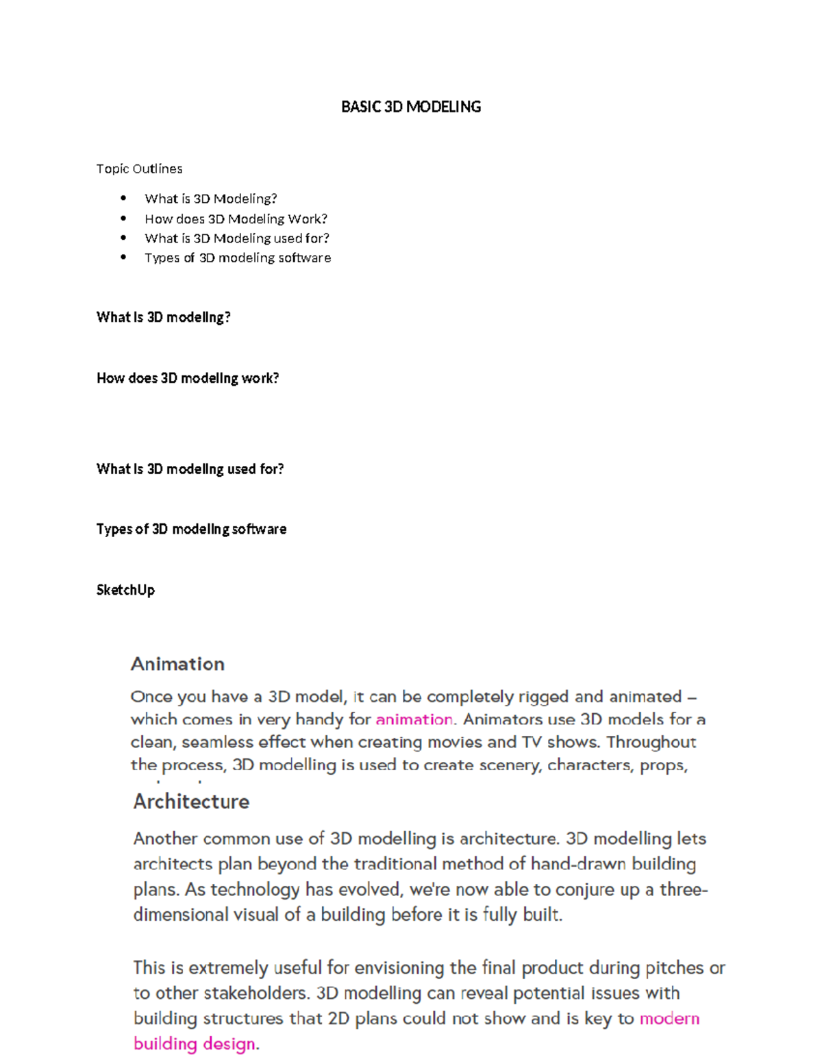 Basic 3D Modeling - BS Civil Engineering - BASIC 3D MODELING Topic ...