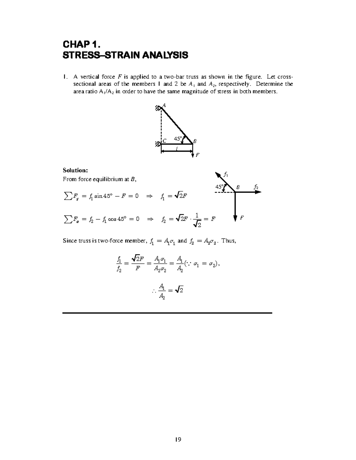finite element analysis - 19 CHAP 1. STRESS–STRAIN ANALYSIS A vertical force F is applied to a ...