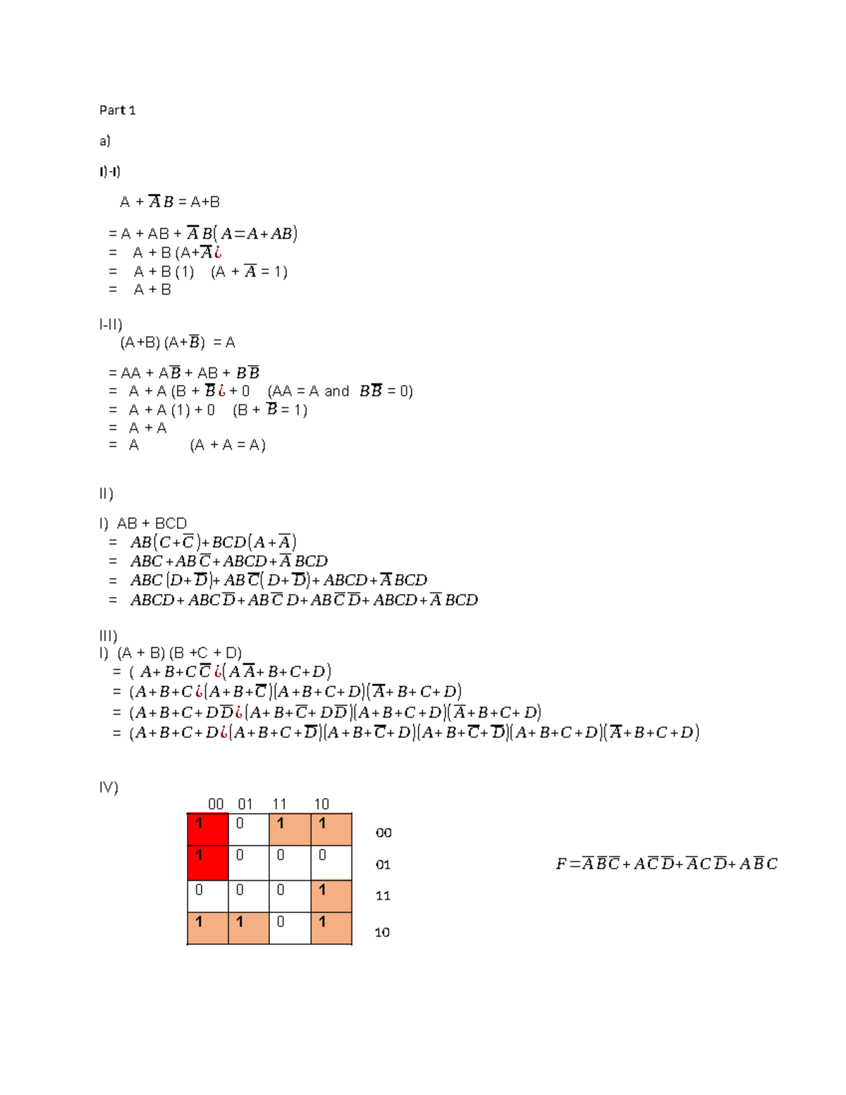Kritesh DP Orginal - Cou - Part 1 a) I)-I) A + A B = A+B = A + AB + A B ...
