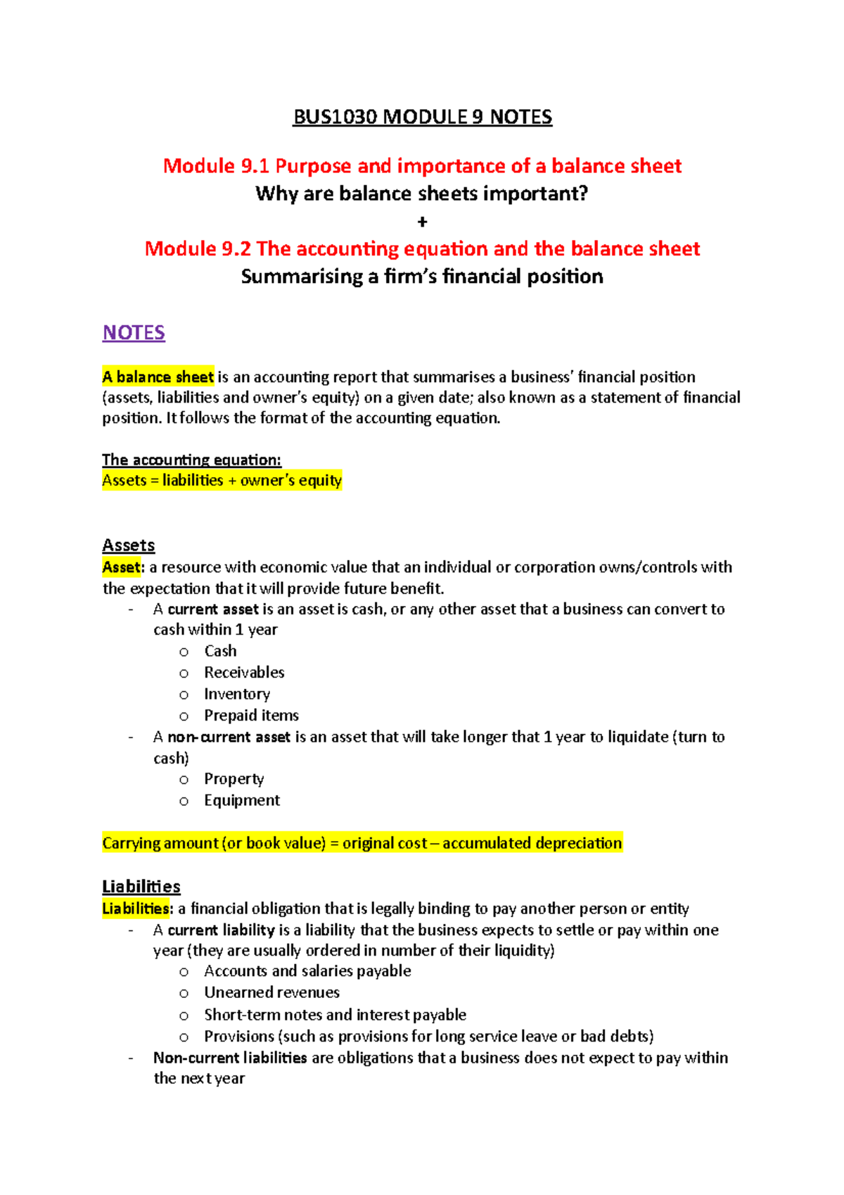 BUS1030 Module 9 Notes - BUS1030 MODULE 9 NOTES Module 9 Purpose and ...