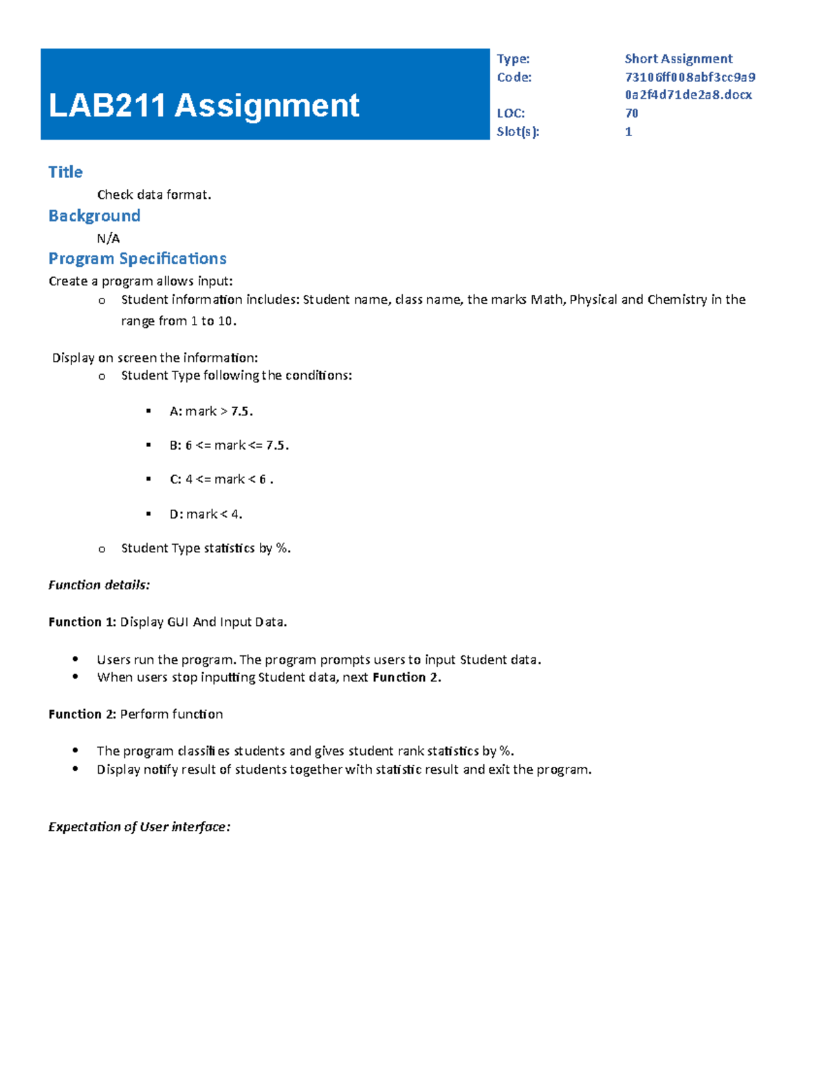 date and expiration date - LAB211 Assignment Type: Short Assignment ...