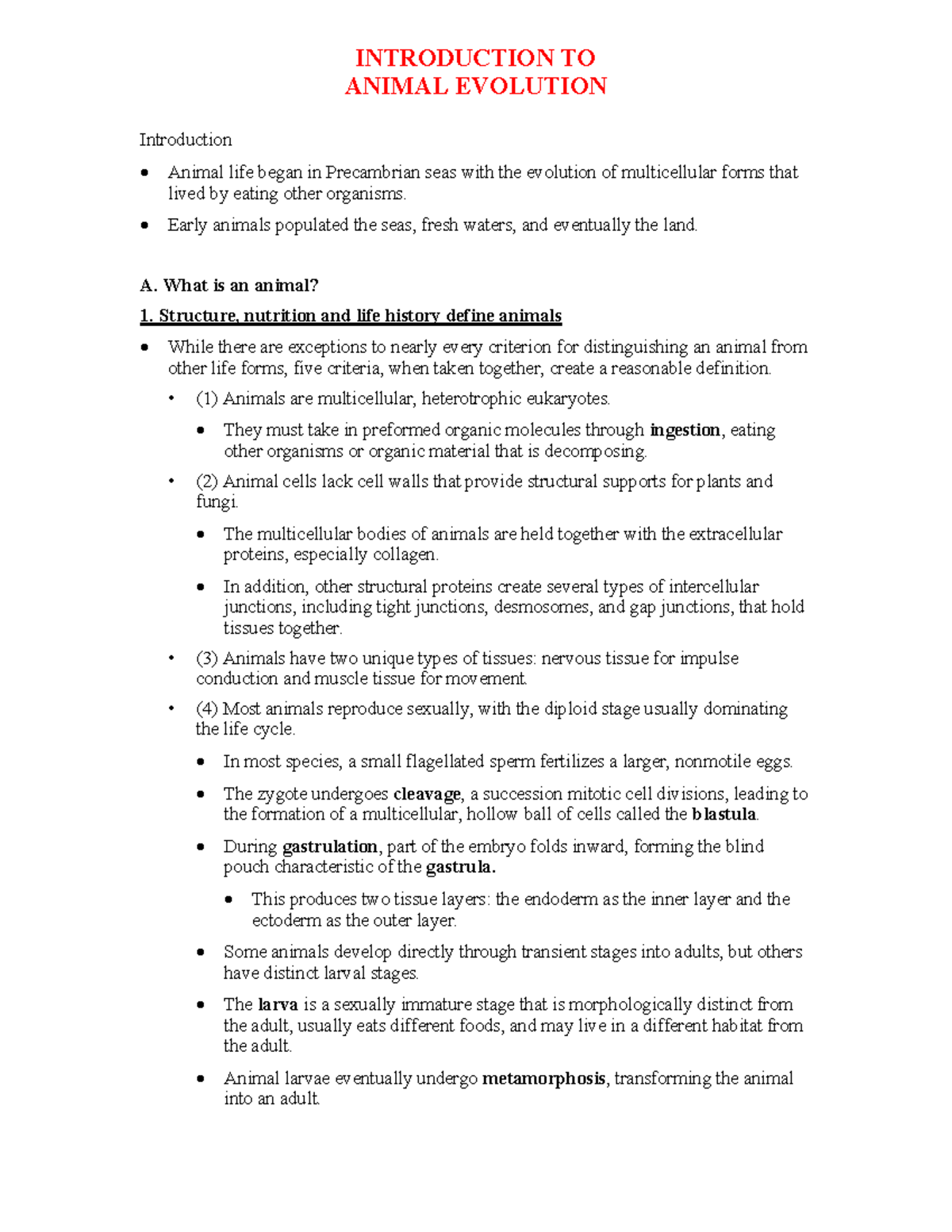 Introduction to Animal Evolution - INTRODUCTION TO ANIMAL EVOLUTION ...