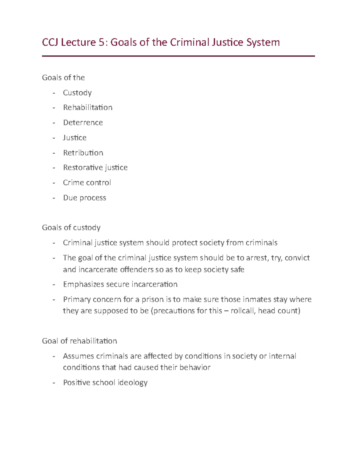 CCJ 1-28-19 - Marvin Krohn - CCJ Lecture 5: Goals of the Criminal ...