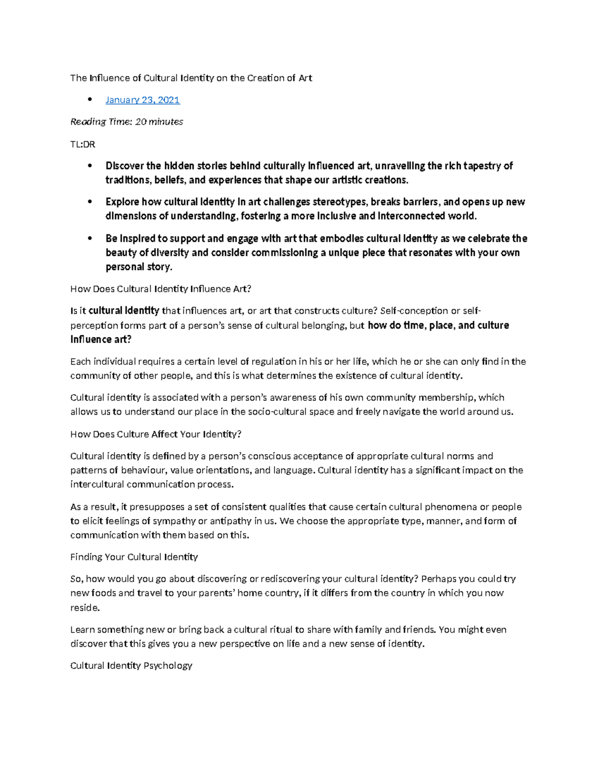 The Influence of Cultural Identity on the Creation of Art - Explore how ...