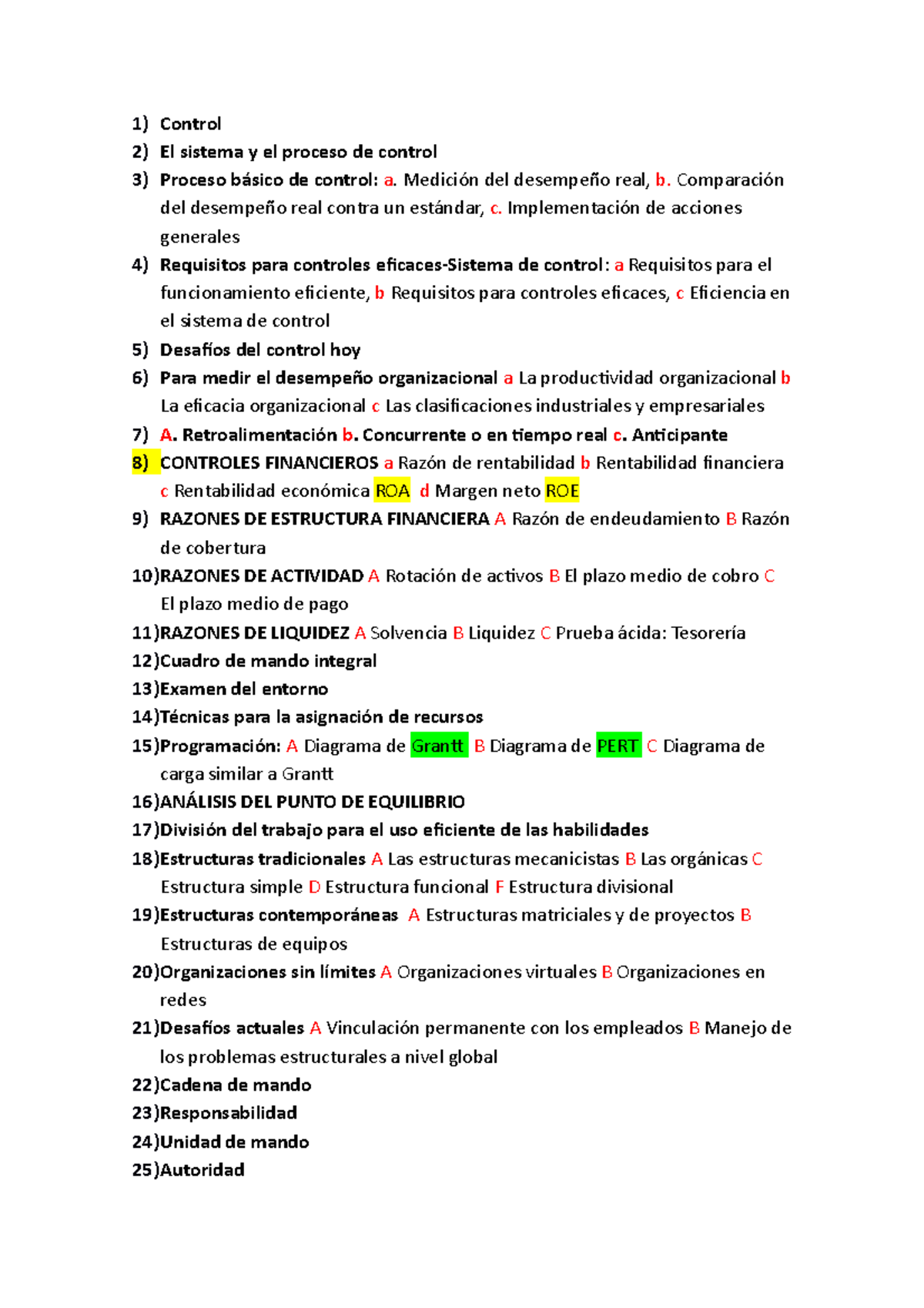 Resumen del parcial n°2 administración - 1) Control 2) El sistema y el proceso de control 3 ...