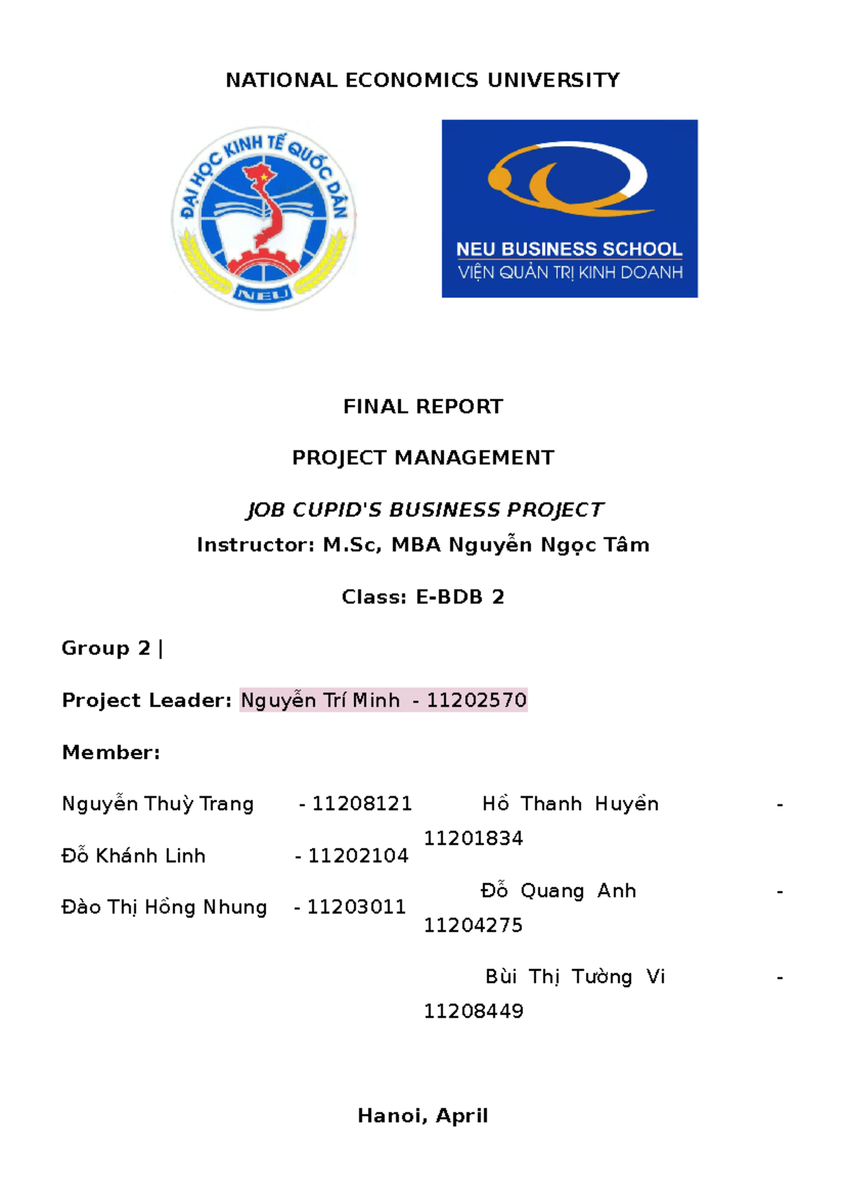 Final Report PMF - JOB CUPID'S BUSINESS PROJECT - NATIONAL ECONOMICS ...