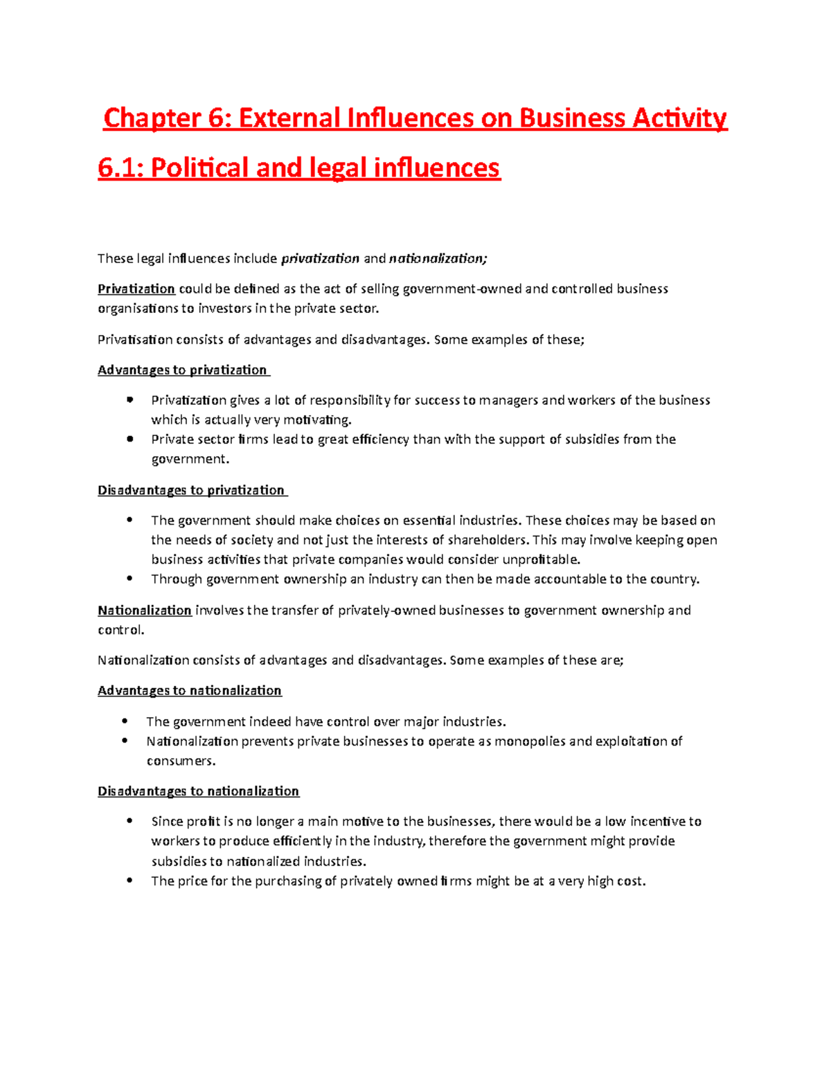 Chapter 6 Business Summary 1 - Chapter 6: External Influences on ...