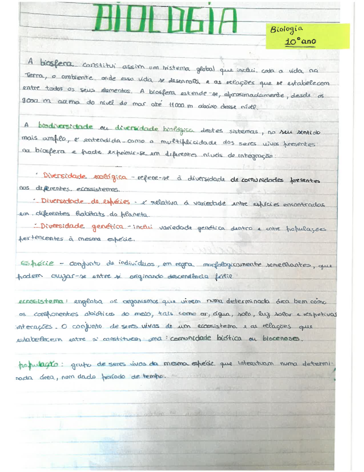 Resumos bio 10º - Biologia e geologia 10 ano - Studocu