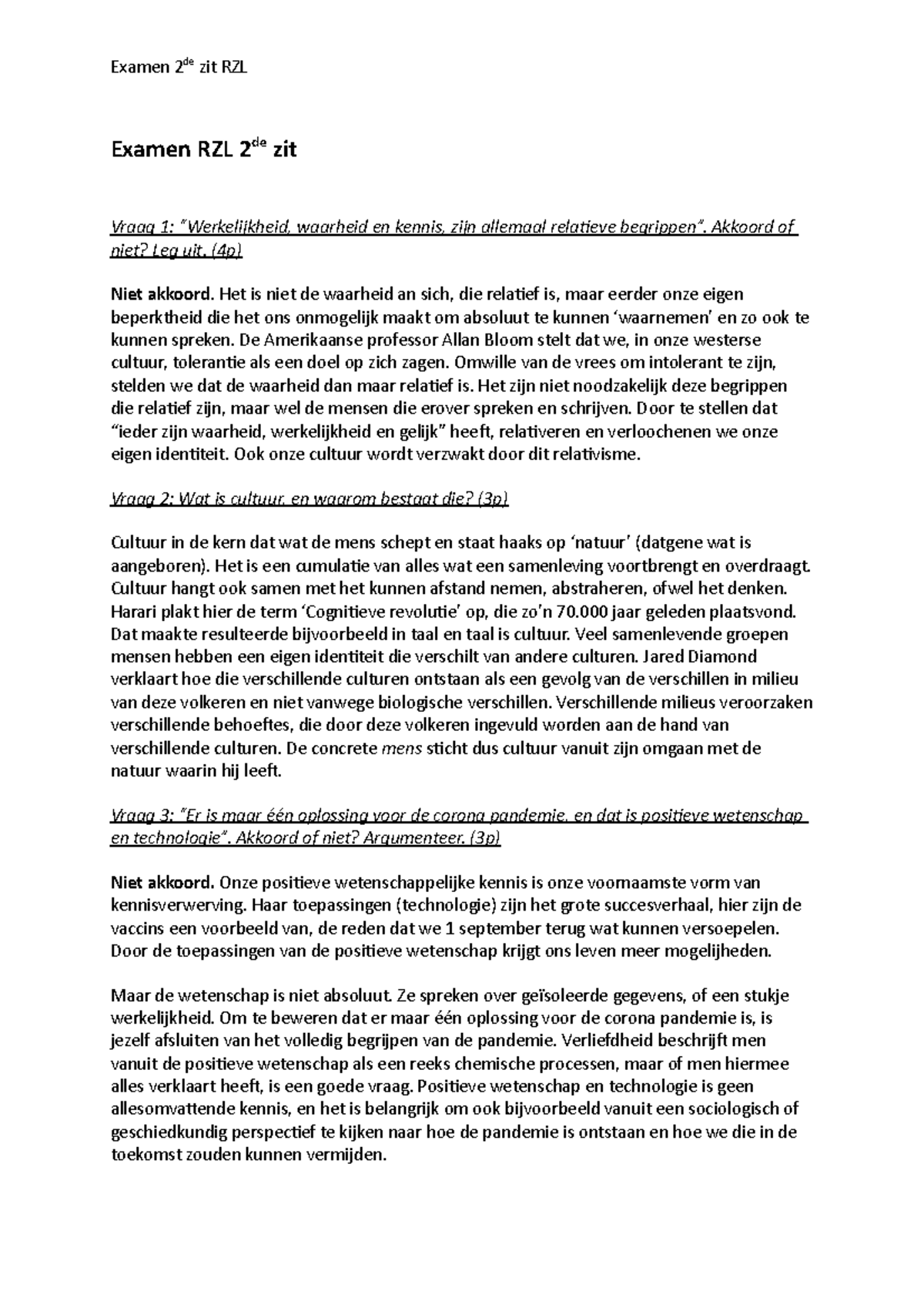 Examen RZL 2de zit 2021 - Examen 2de zit RZL Examen RZL 2de zit Vraag 1 ...