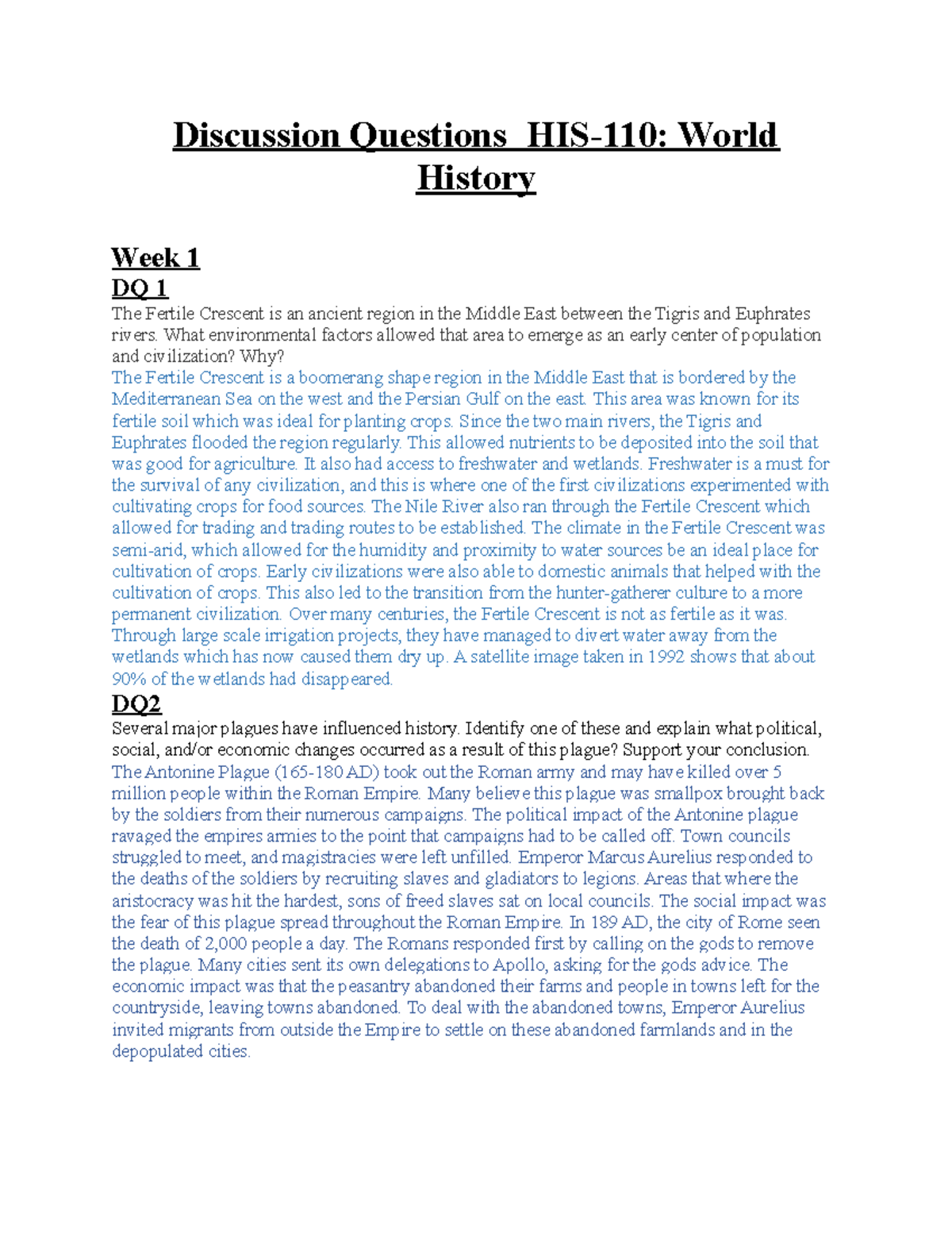 Discussion Questions HIS-110 - HIS-110 - GCU - Studocu