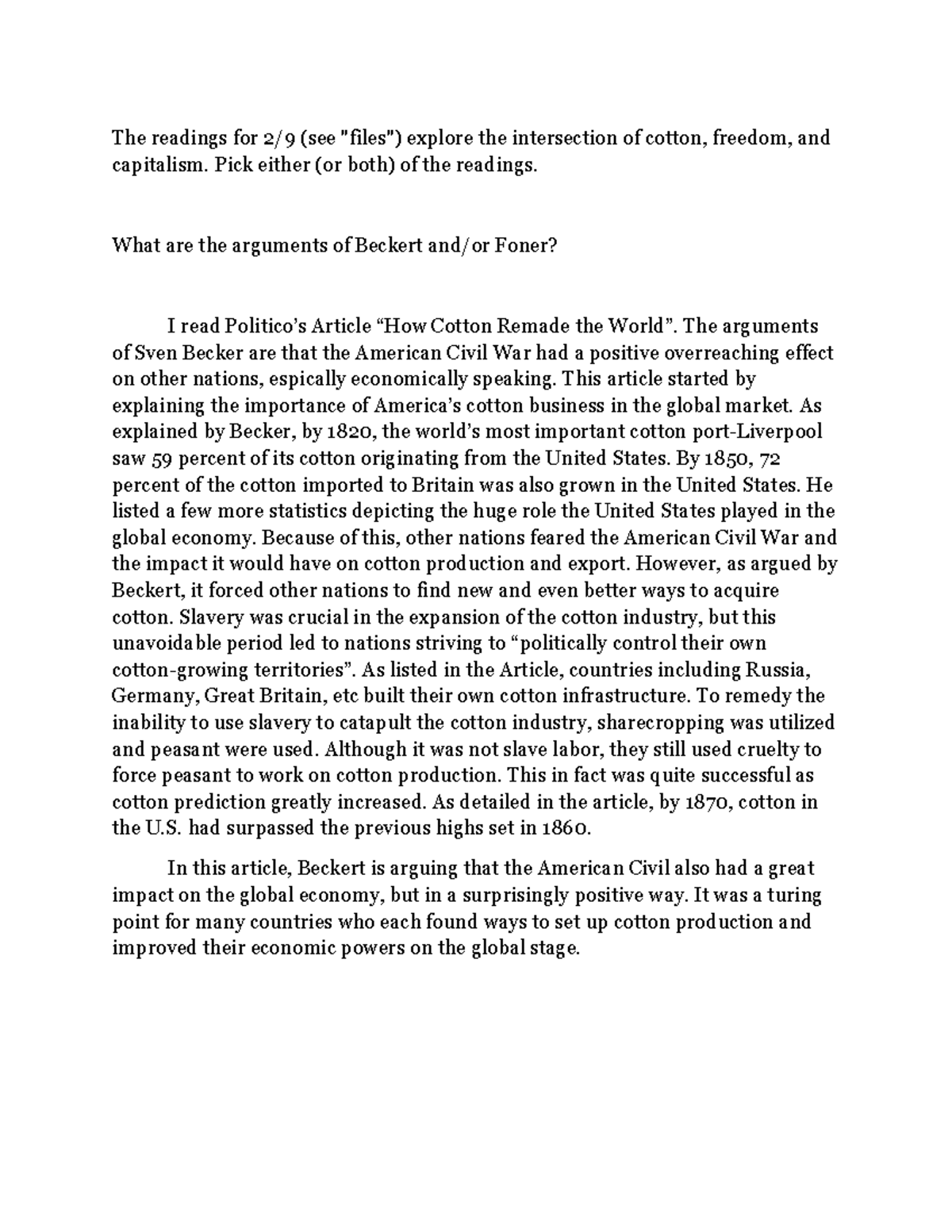 Weekly reading quiz #3 - The readings for 2/9 (see "files") explore the ...