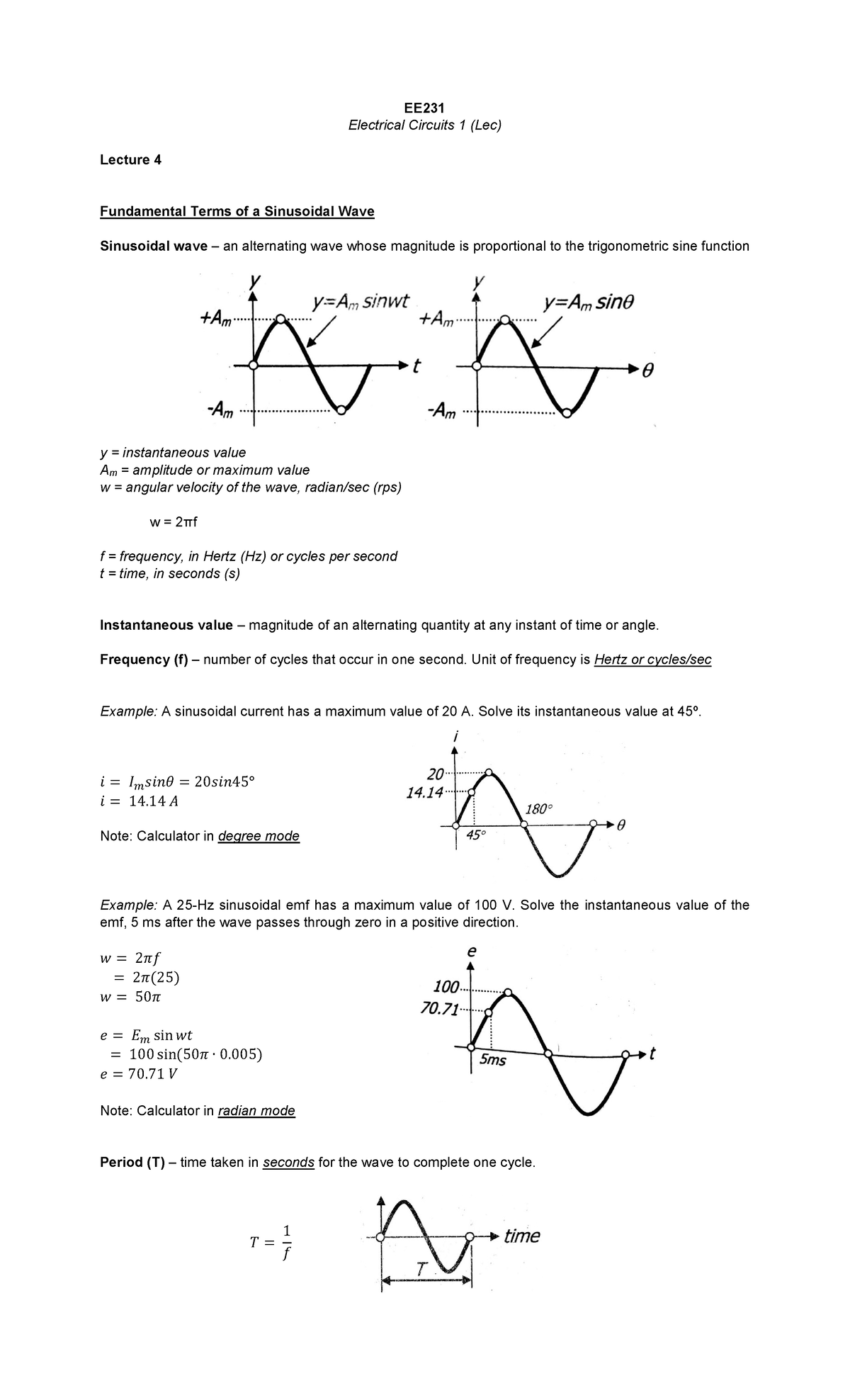 AC CIRCUITS OF BASIC EE - EE Electrical Circuits 1 (Lec) Lecture 4 ...