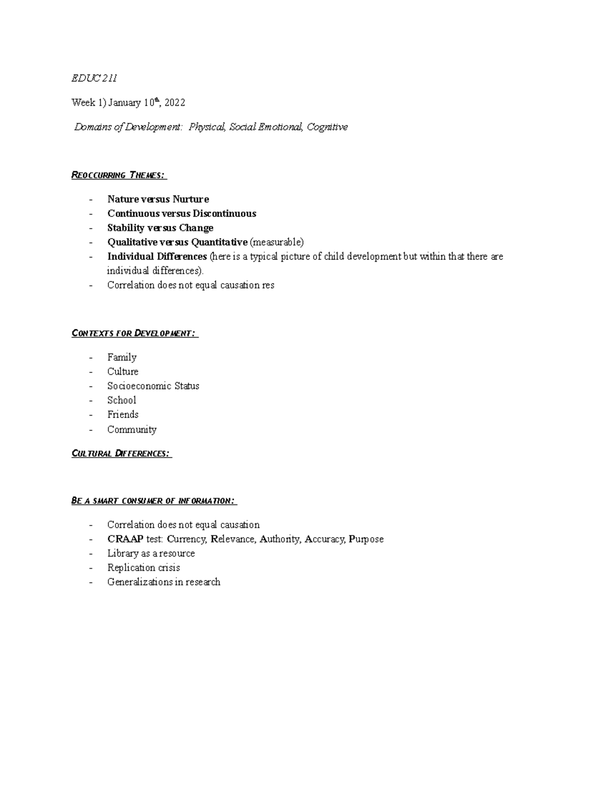 EDUC 211- Class 1 - Notes - EDUC 211 Week 1) January 10th, 2022 Domains ...