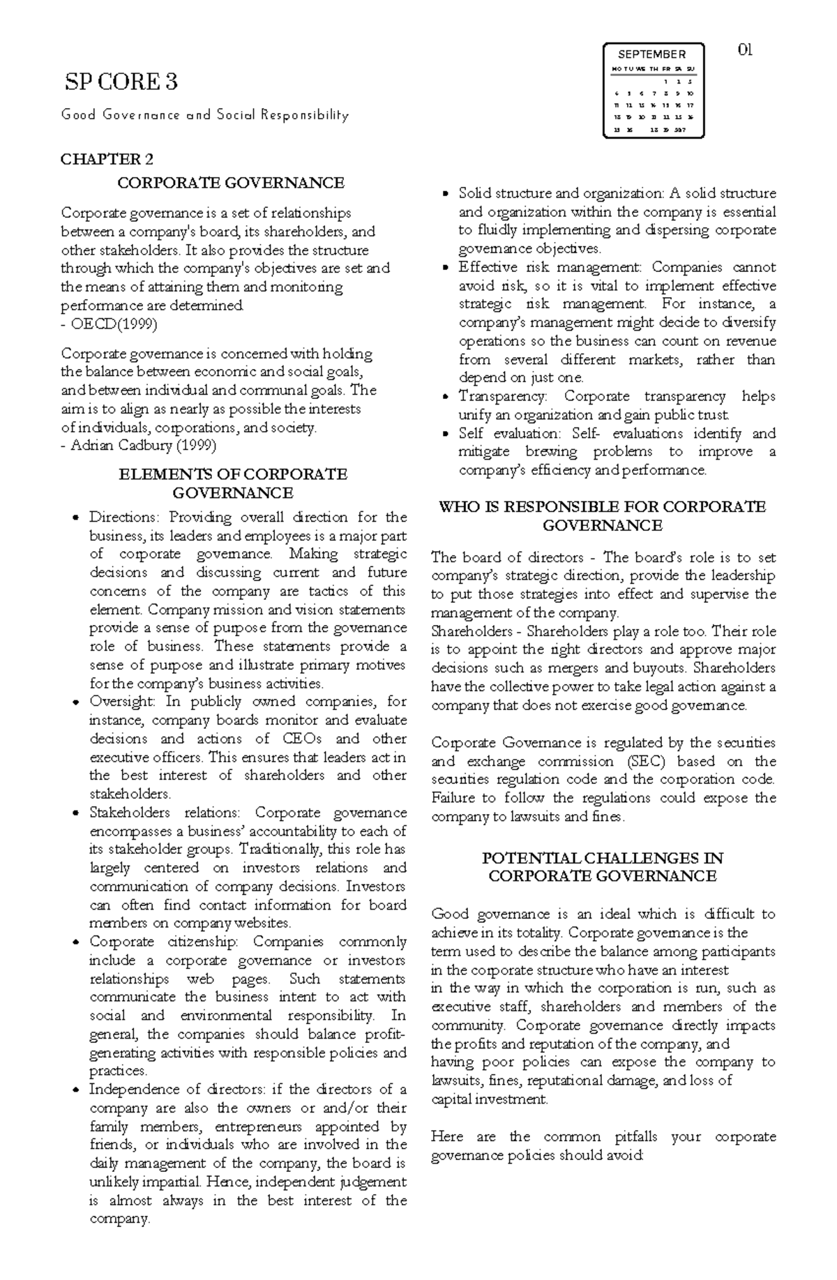 SP CORE 3 C 2 - none. - 27 SP CORE 3 Good Governance and Social Responsibility CHAPTER 2 ...