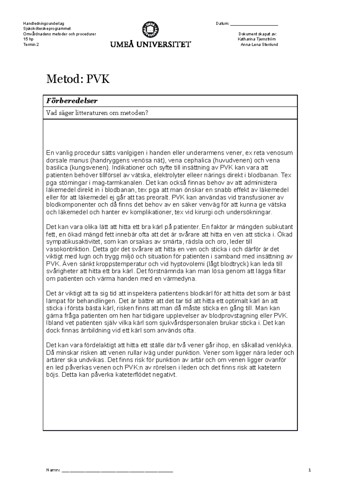 Handledningsunderlag alla - Sjuksköterskeprogrammet Omvårdnadens ...