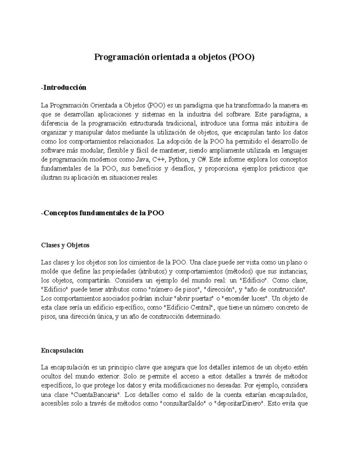 Programación orientada a objetos - Programación orientada a objetos (POO) -Introducción La - Studocu