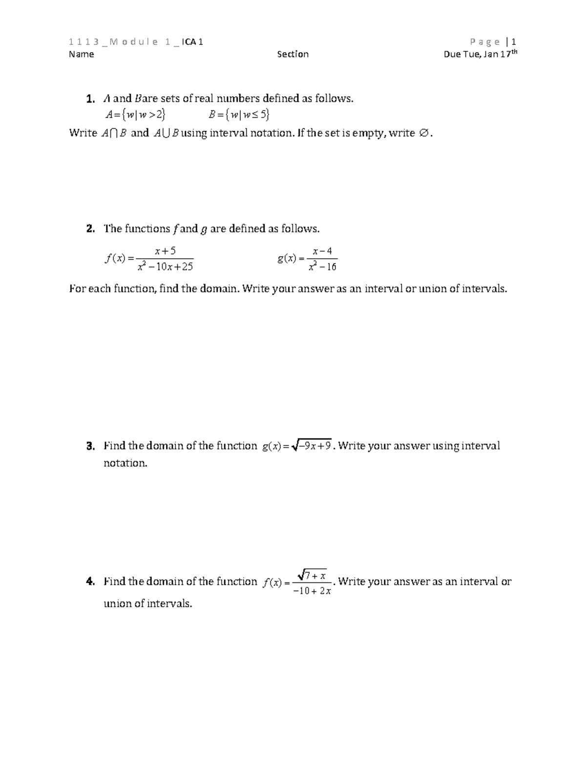1113 Module 1 ICA 1 Due Tue, Jan 17th - 1 1 1 3 _ M o d u l e 1 _ ICA 1 ...