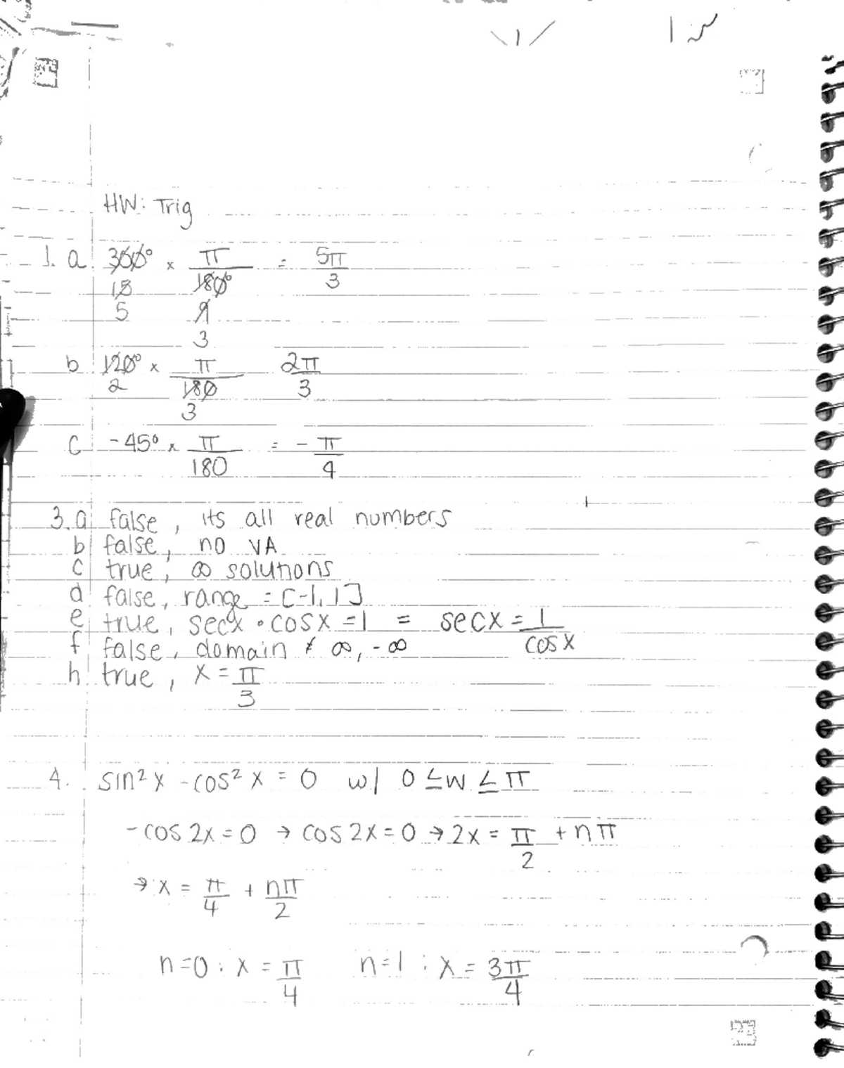 Calc lab hw 3 - Homeowork - ) HW: Trig 1. a 300° X TT 5TT 15 180° 3 5 A ...