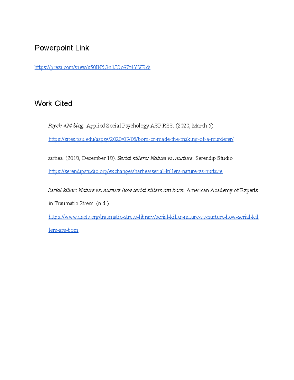 Ap psych final project outline doc - Powerpoint Link prezi/view ...