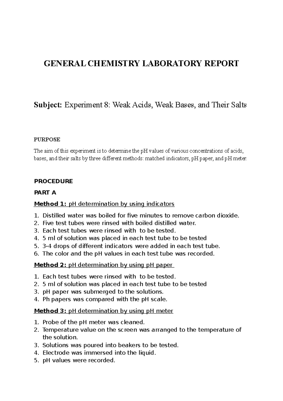 CHEM 132 lab report 8 - lab - GENERAL CHEMISTRY LABORATORY REPORT ...
