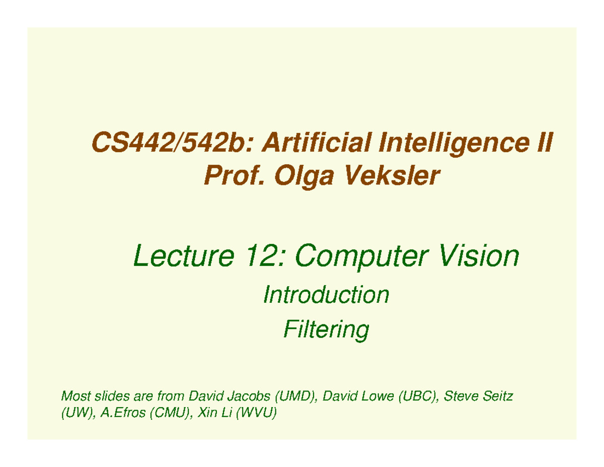 Lecture notes, lecture 12 - Computer Vision - Artificial Intelligence ...