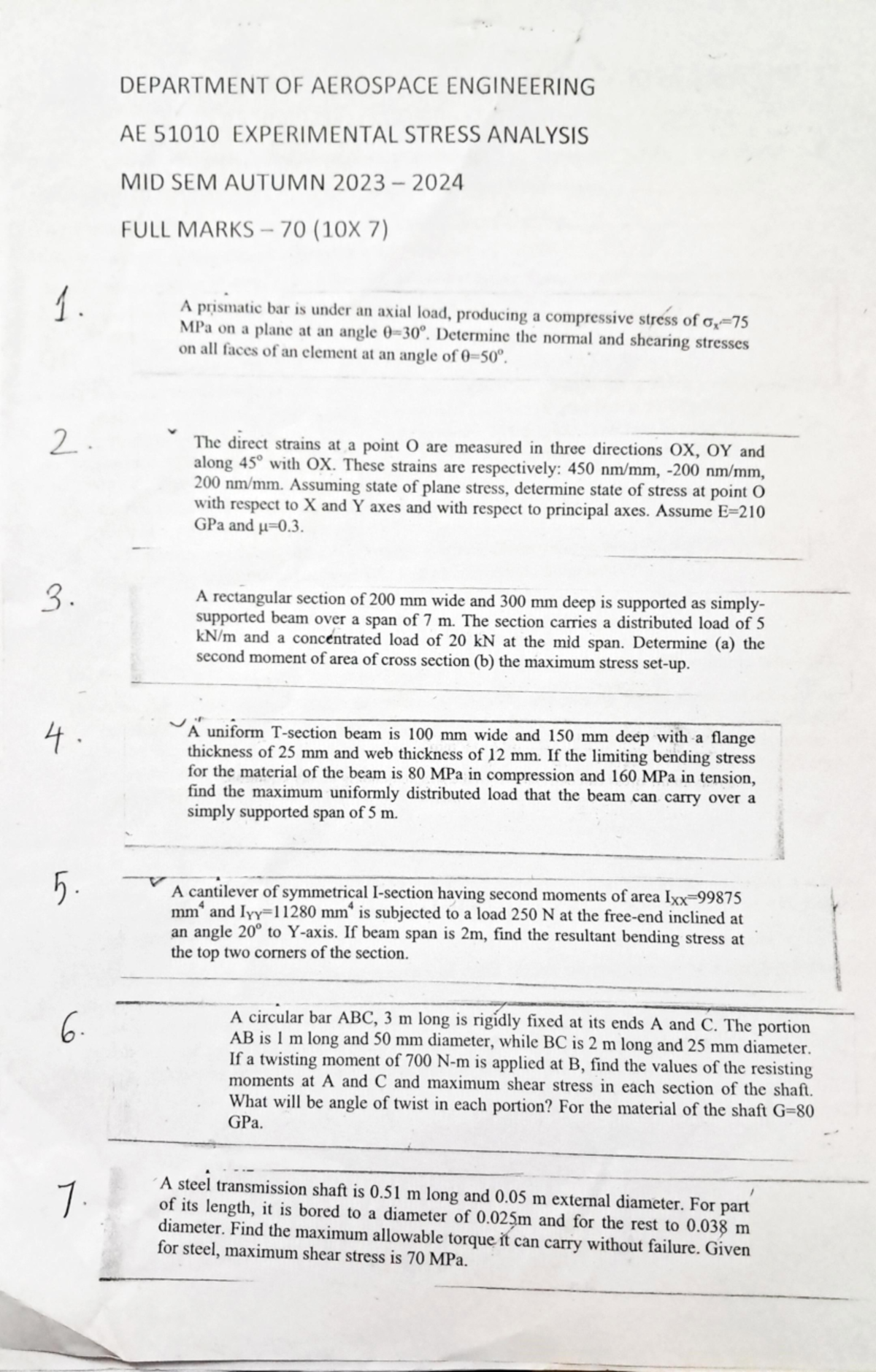 Midsem - This is the question paper for the Mid-semester exam of ...