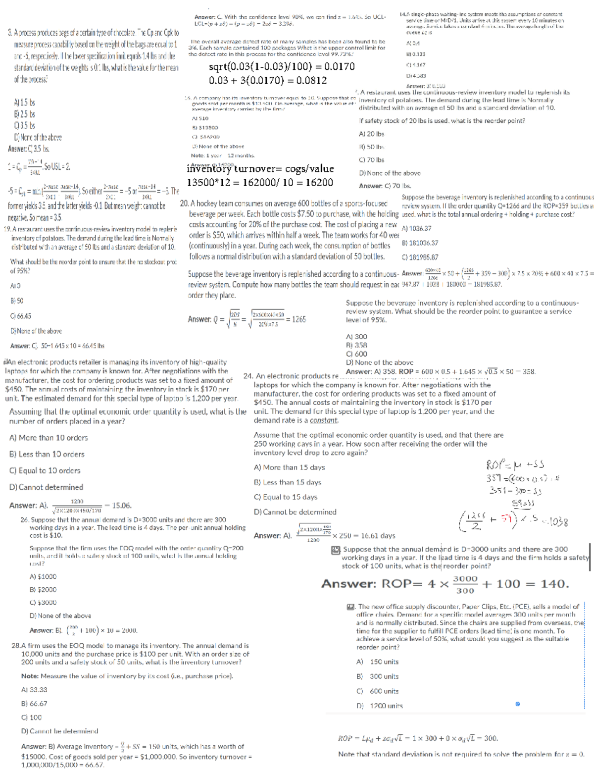 2OC3 Final Cheat Sheet 1-3 - sqrt(0(1-0)/100) = 0. 0 + 3(0) = 0 ...