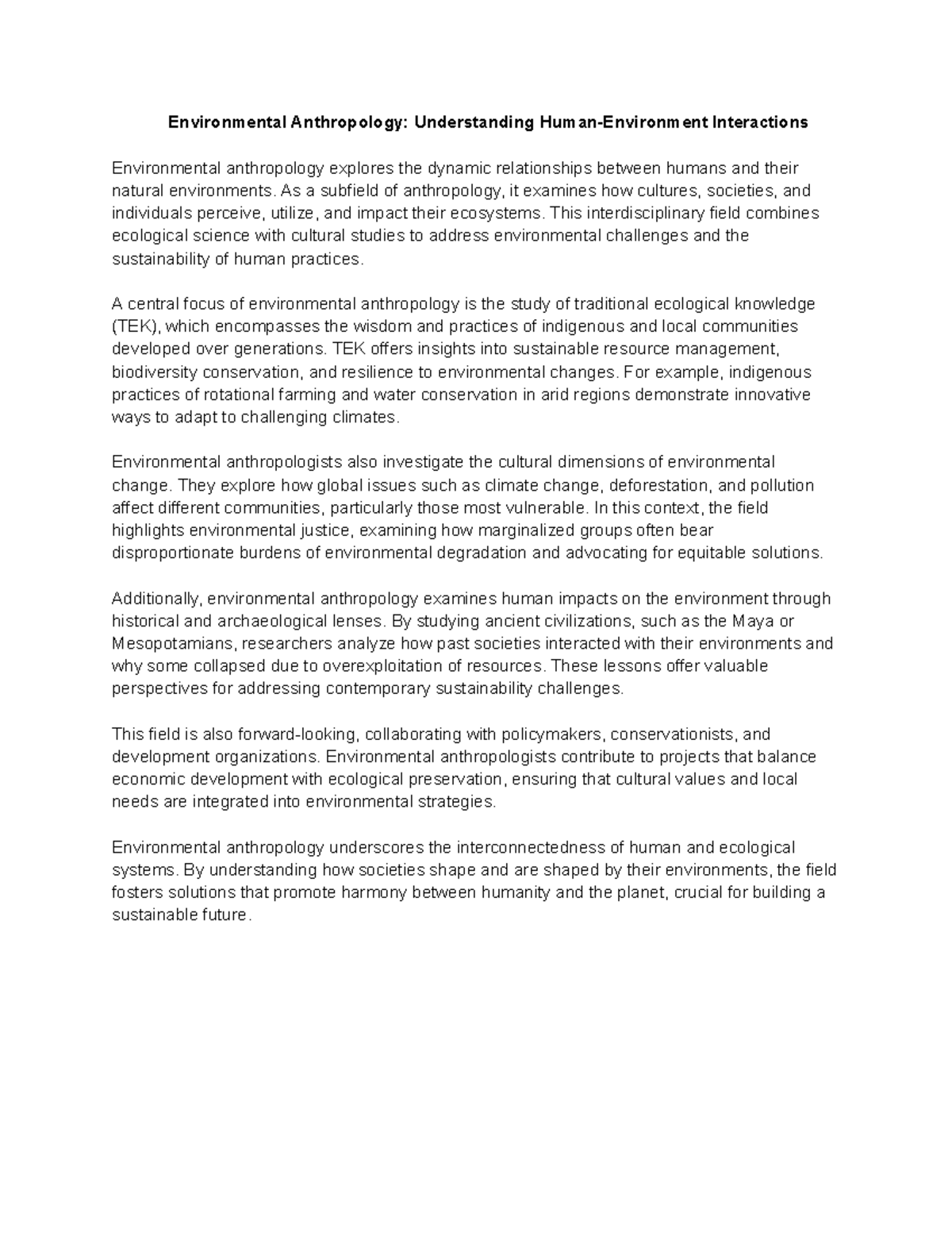 Anthro Paper 8 - Environmental Anthropology - Environmental ...