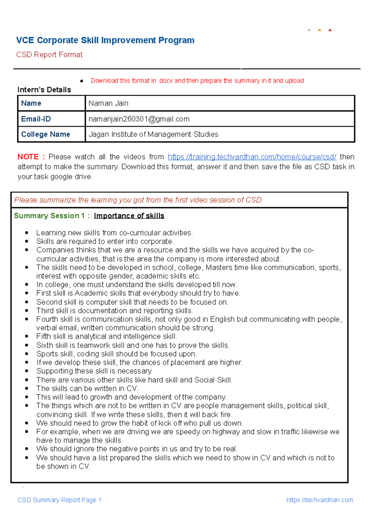 Copy Of Csd Task Format For Assignment Csd Report Format Download