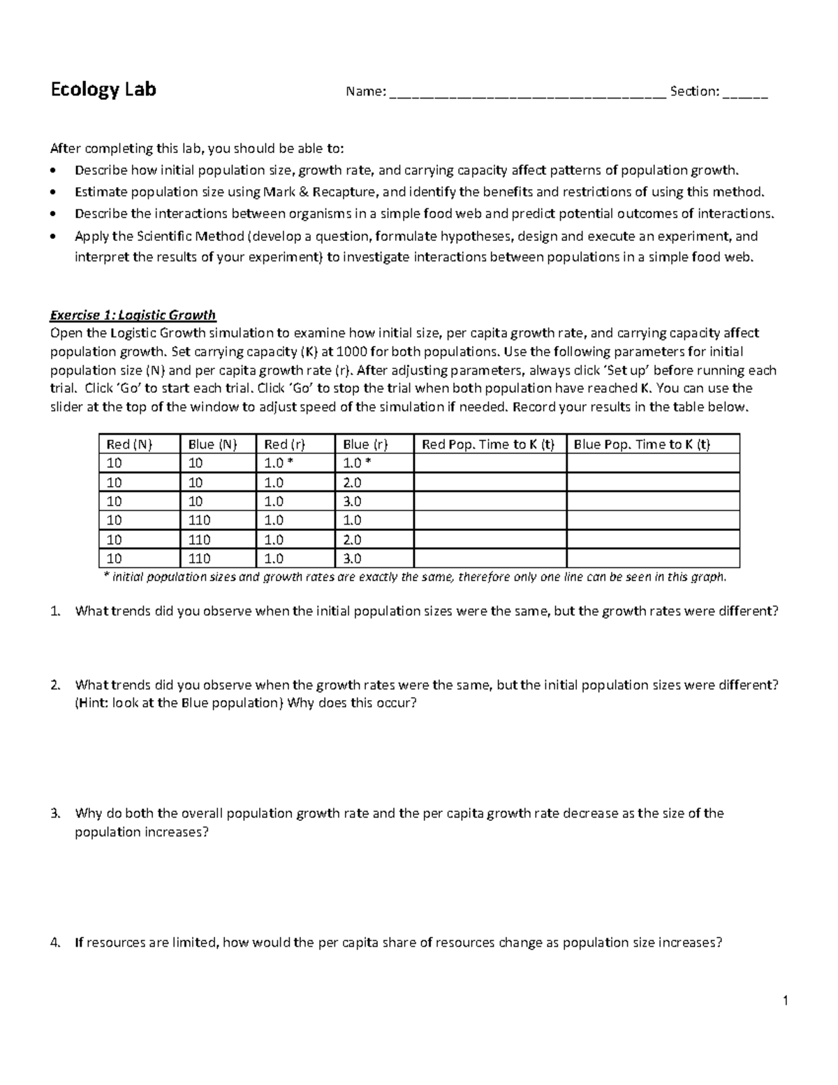 LS7B Ecology Lab Worksheet W18 - LS 7B - UCLA - Studocu