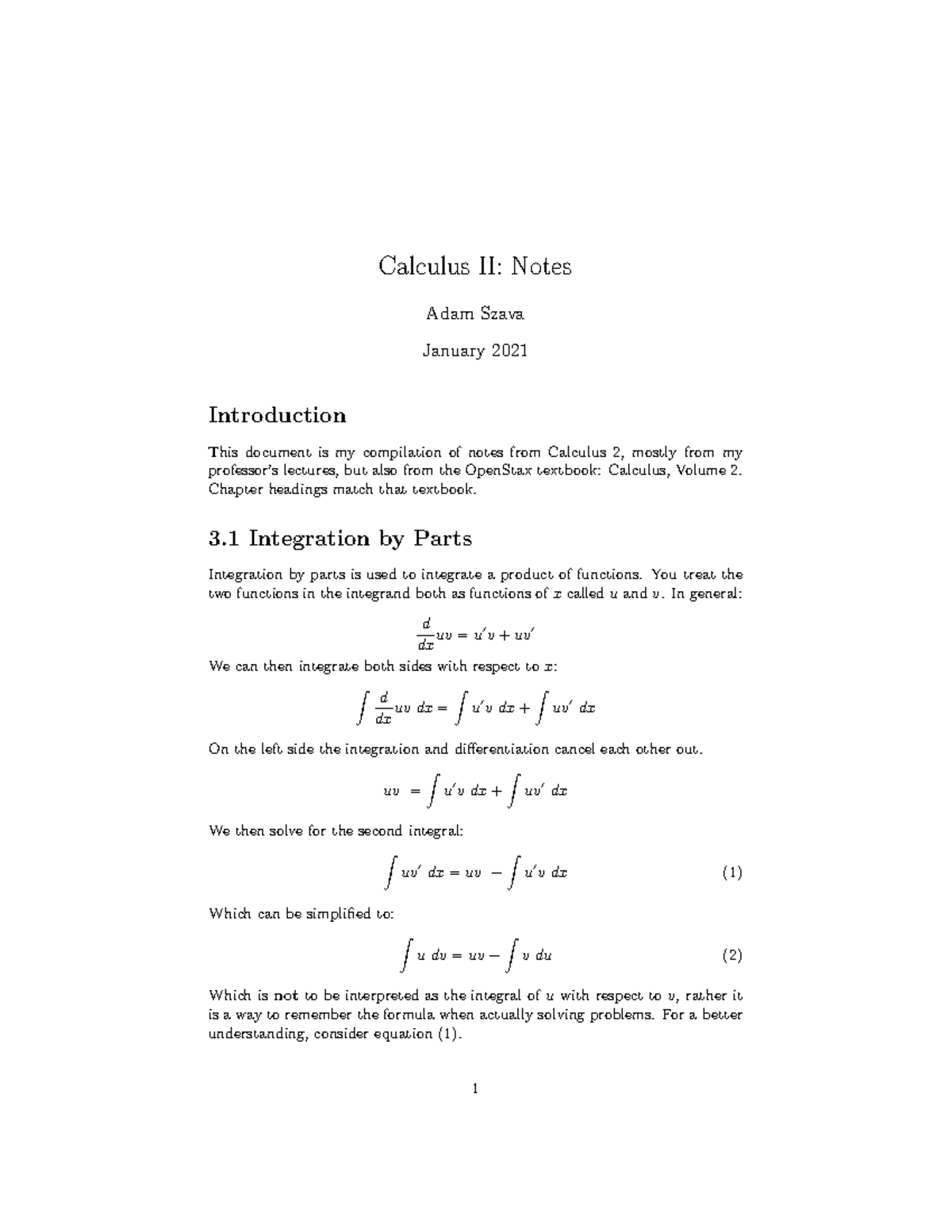 Calculus 2 Notes 15 during the 2019/2020 year - Calculus II: Notes Adam ...