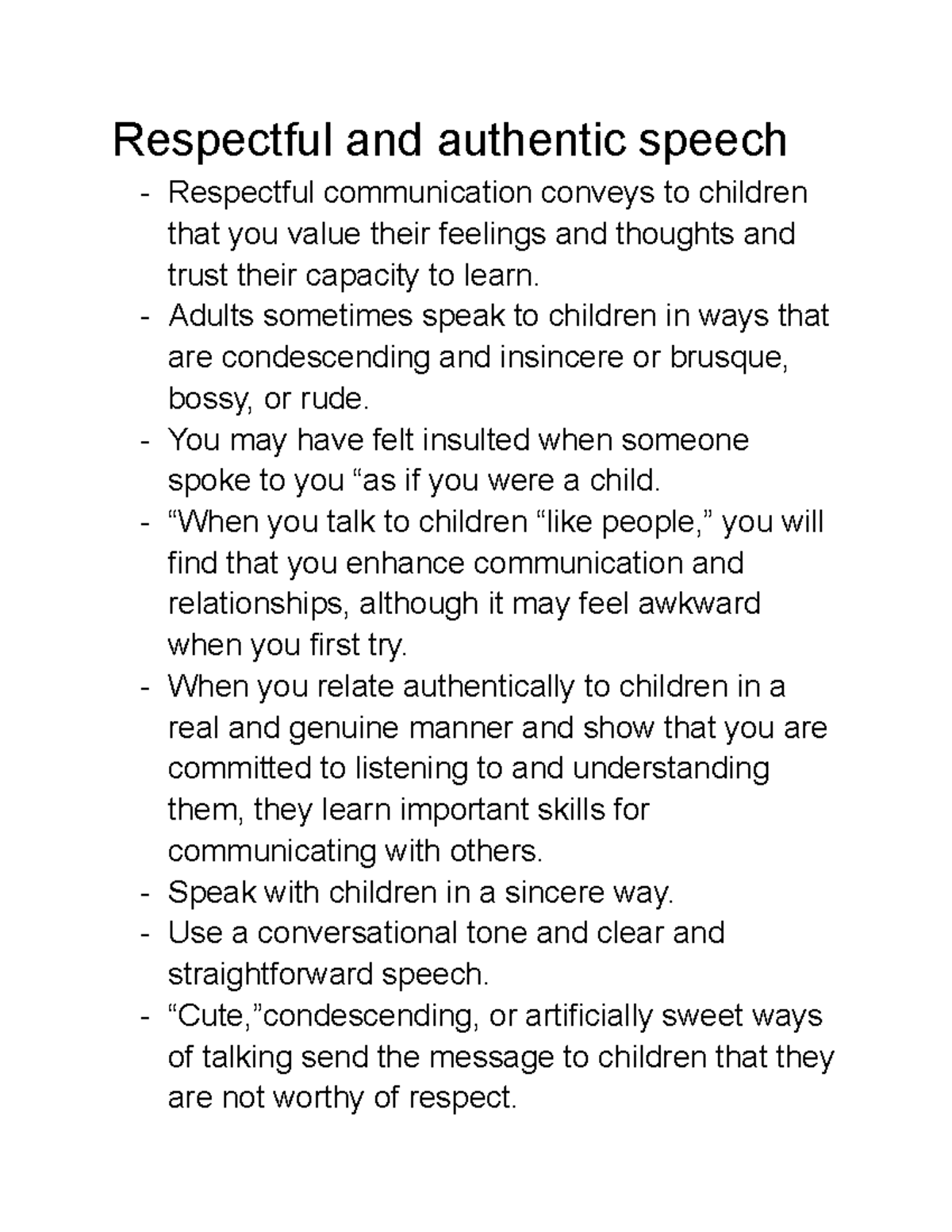 Respectful and authentic speech - Respectful and authentic speech ...