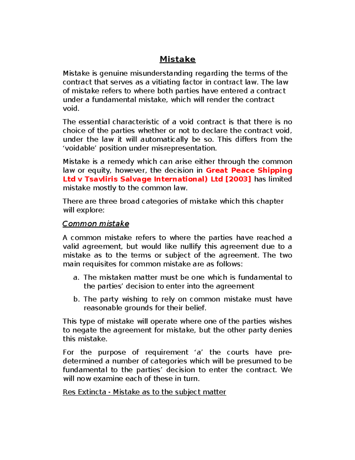 Mistake Lecture - Mistake Mistake is genuine misunderstanding regarding the terms of the ...