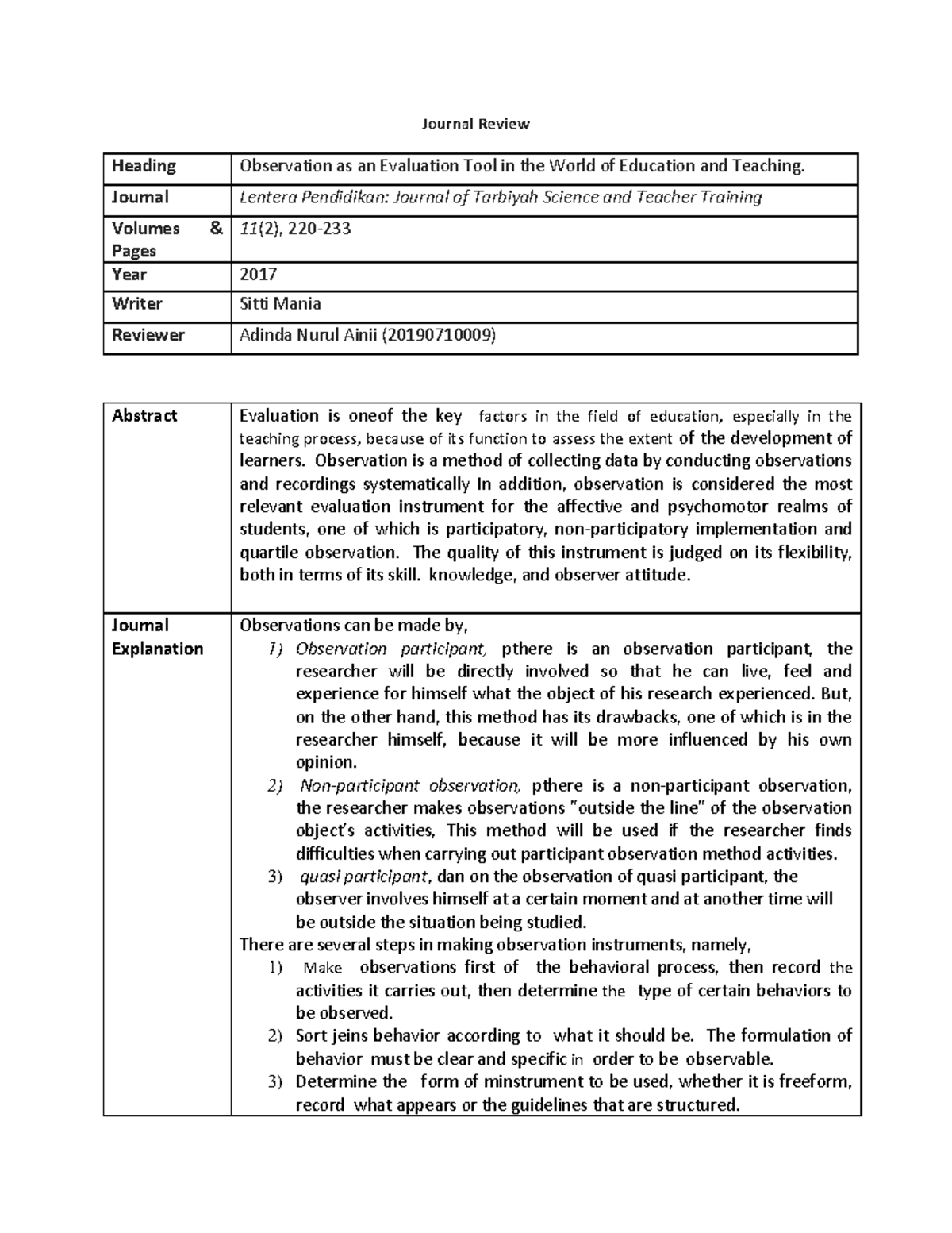 Observation as an Evaluation Tool in the World of Education and ...