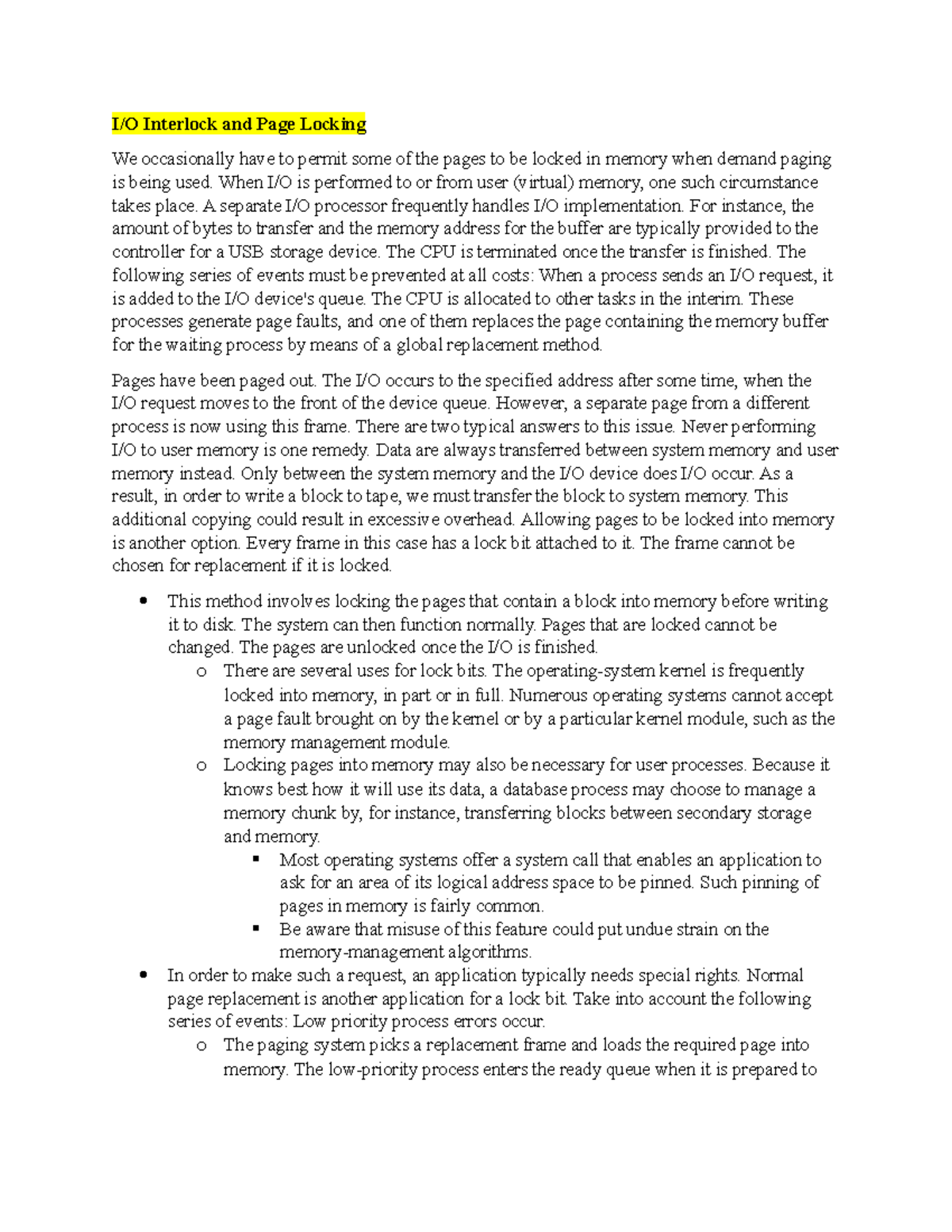 IO Interlock and Page Locking - When I/O is performed to or from user ...