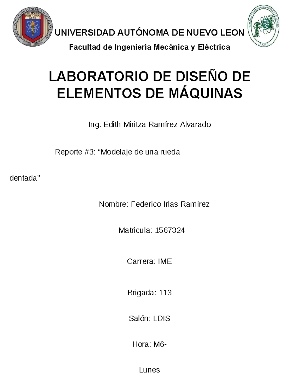 Practica Nuero 3 Modelaje De Una Rueda Dentada Diseño De Elementos De
