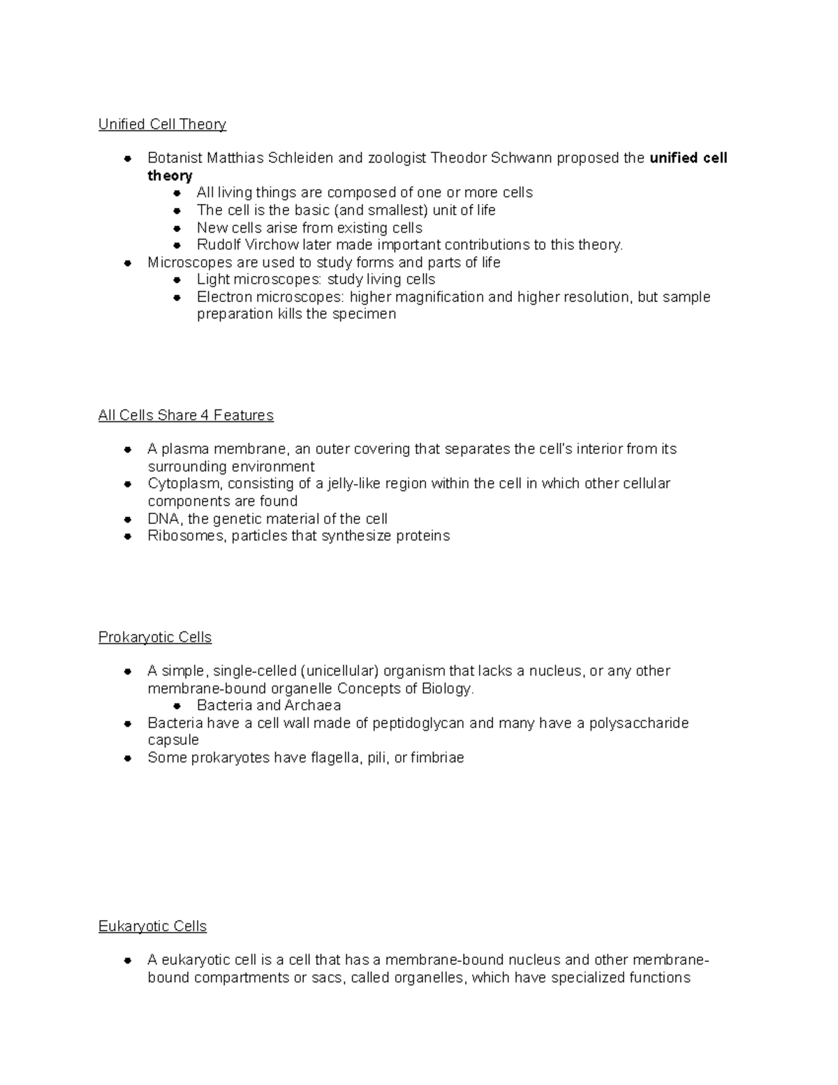 Biology Notes #4 Prokaryotes and Eukaryotes - Unified Cell Theory ...